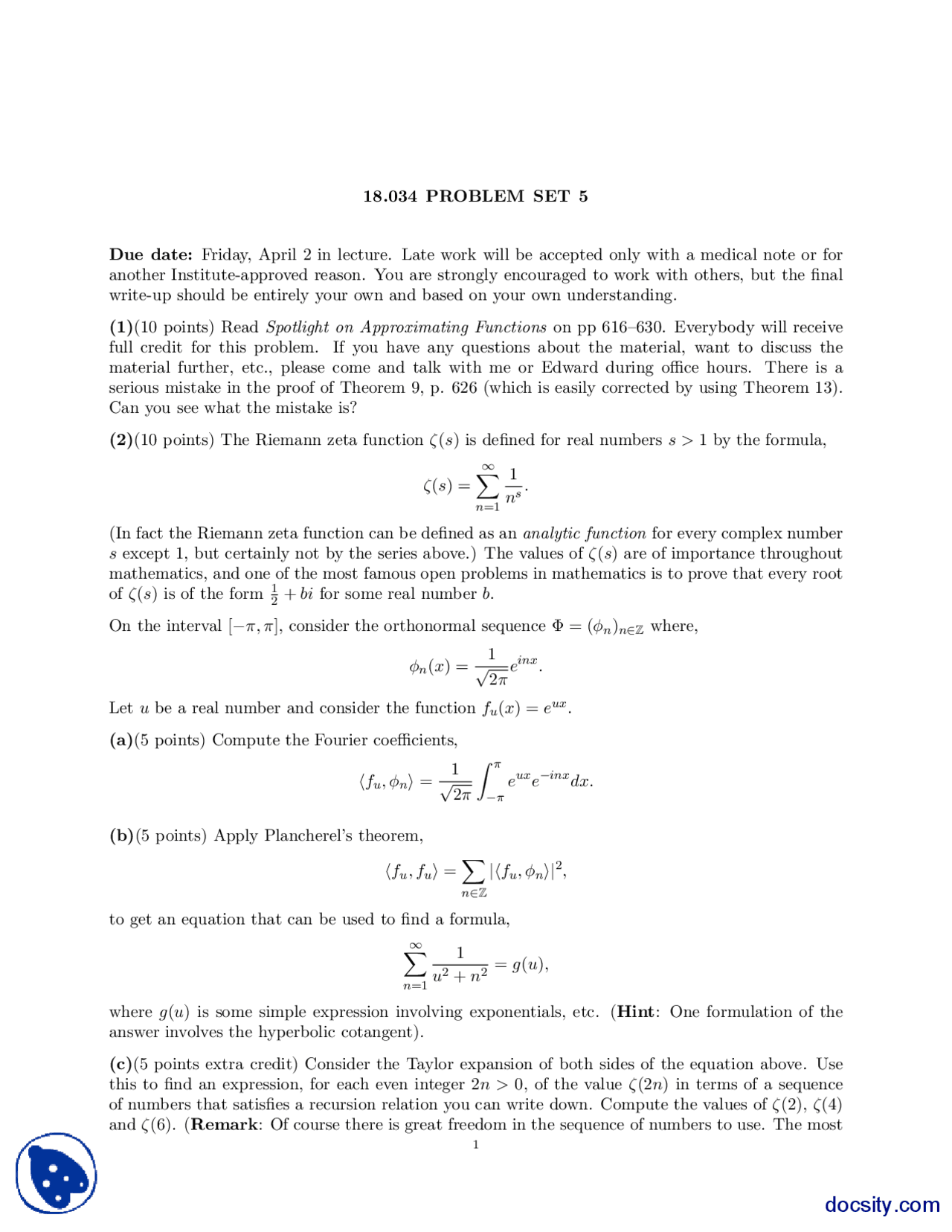 Problem Set 5 Riemann Zeta Function Differential Equations Assignment