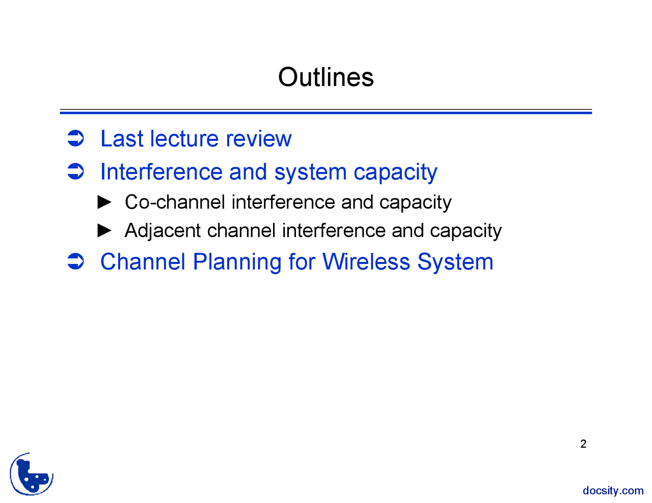 Interference And System Capacity Wireless Networks Lecture Slides