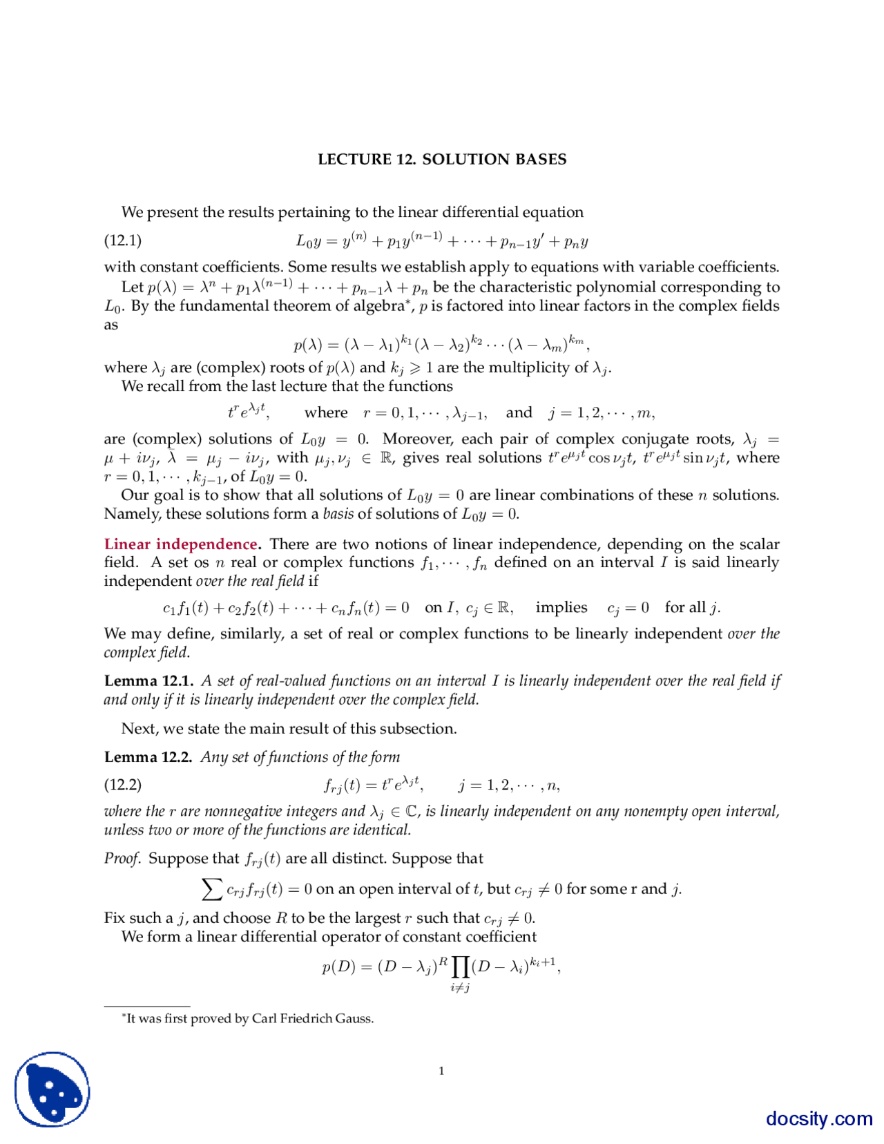 Solution Bases Differential Equations And Their Solutions Lecture Notes