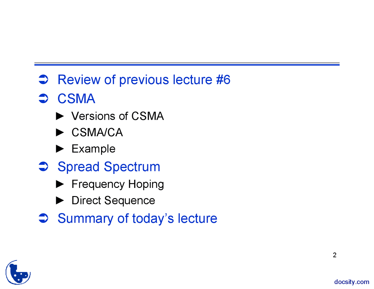 Carrier Sense Multiple Access Wireless Networks Lecture Slides Docsity