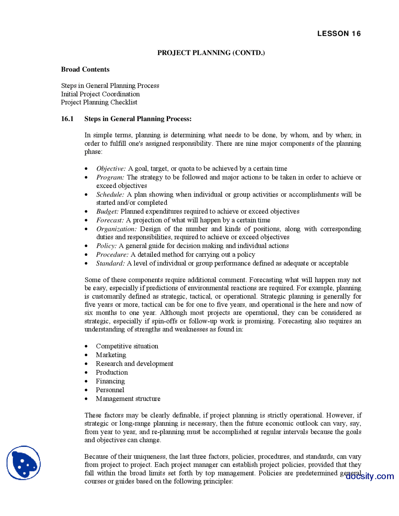Project Planning 2 Project Managment Handouts Docsity