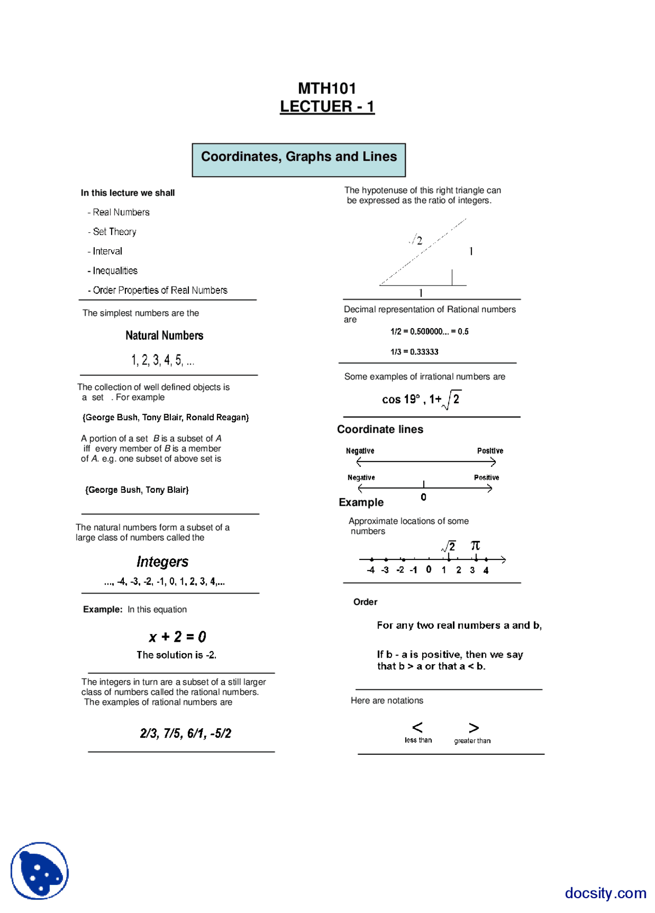 Coordinates Graphs And Lines General Mathematics Lecture Handout Docsity