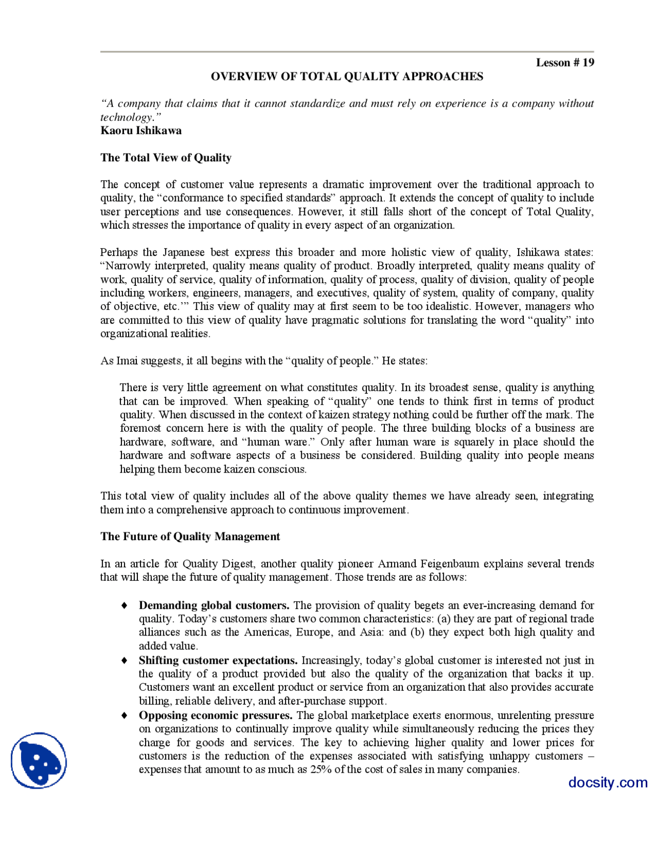 Overview Of Total Quality Approaches Total Quality Managment Handouts