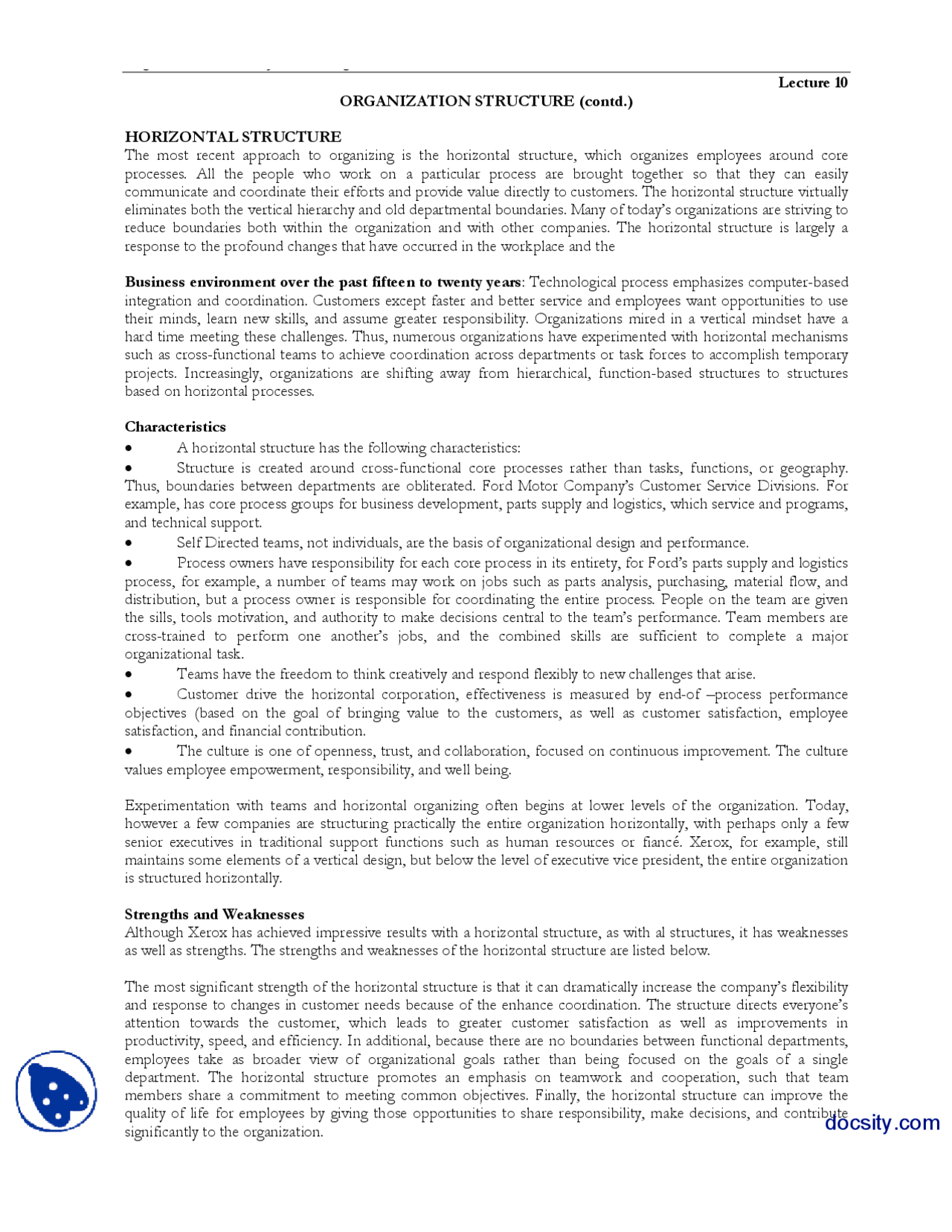 Organization Structure 3 Organization Theory And Design Handouts Docsity