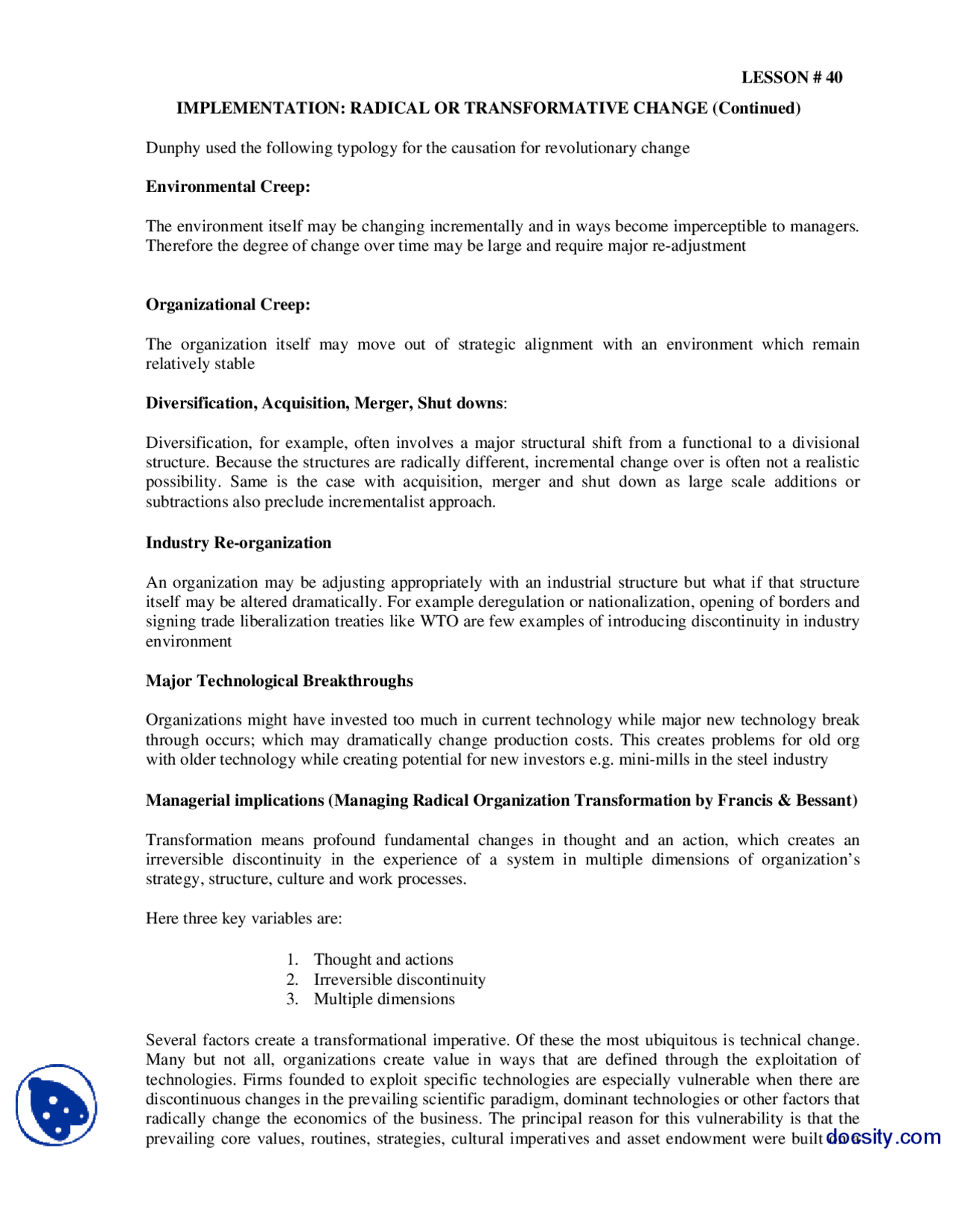 Transformative Change Part 3-Change of Management-Lecture Handout ...