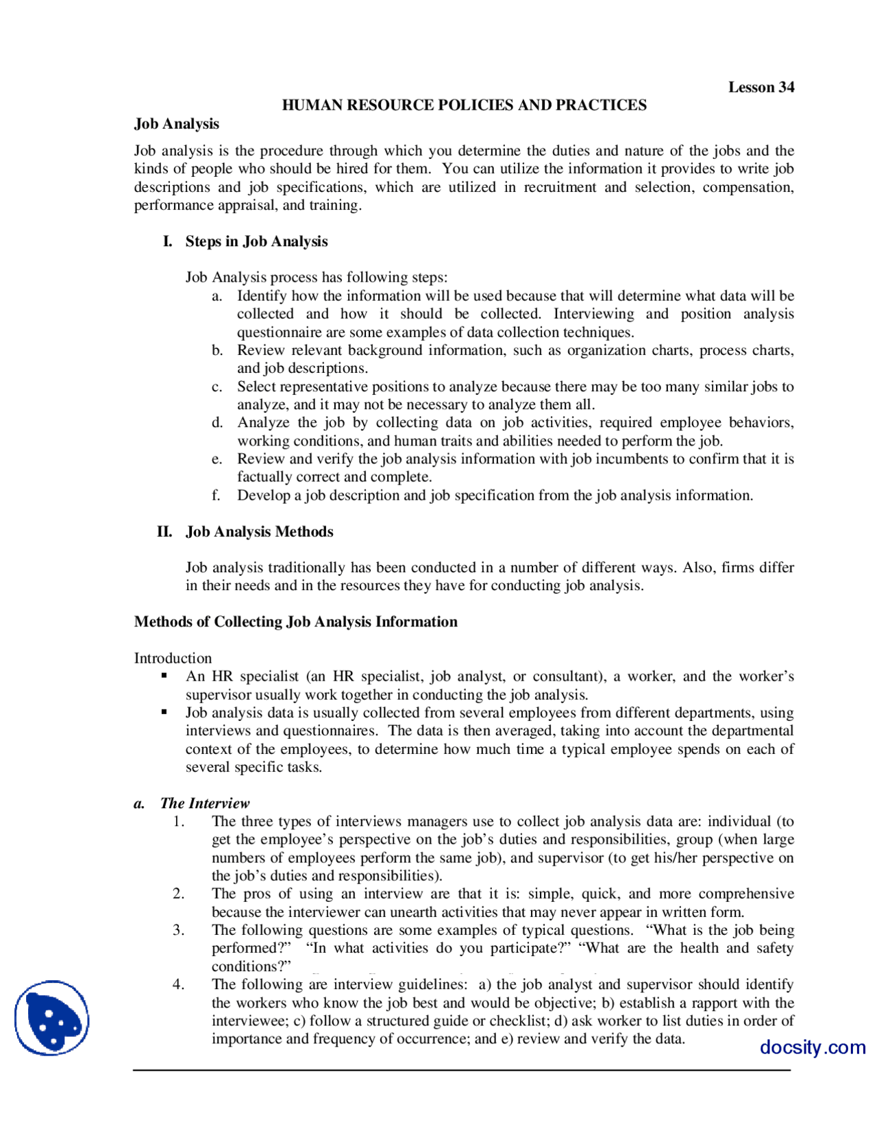 Job Analysis Organizational Behaviour Lecture Handout Docsity