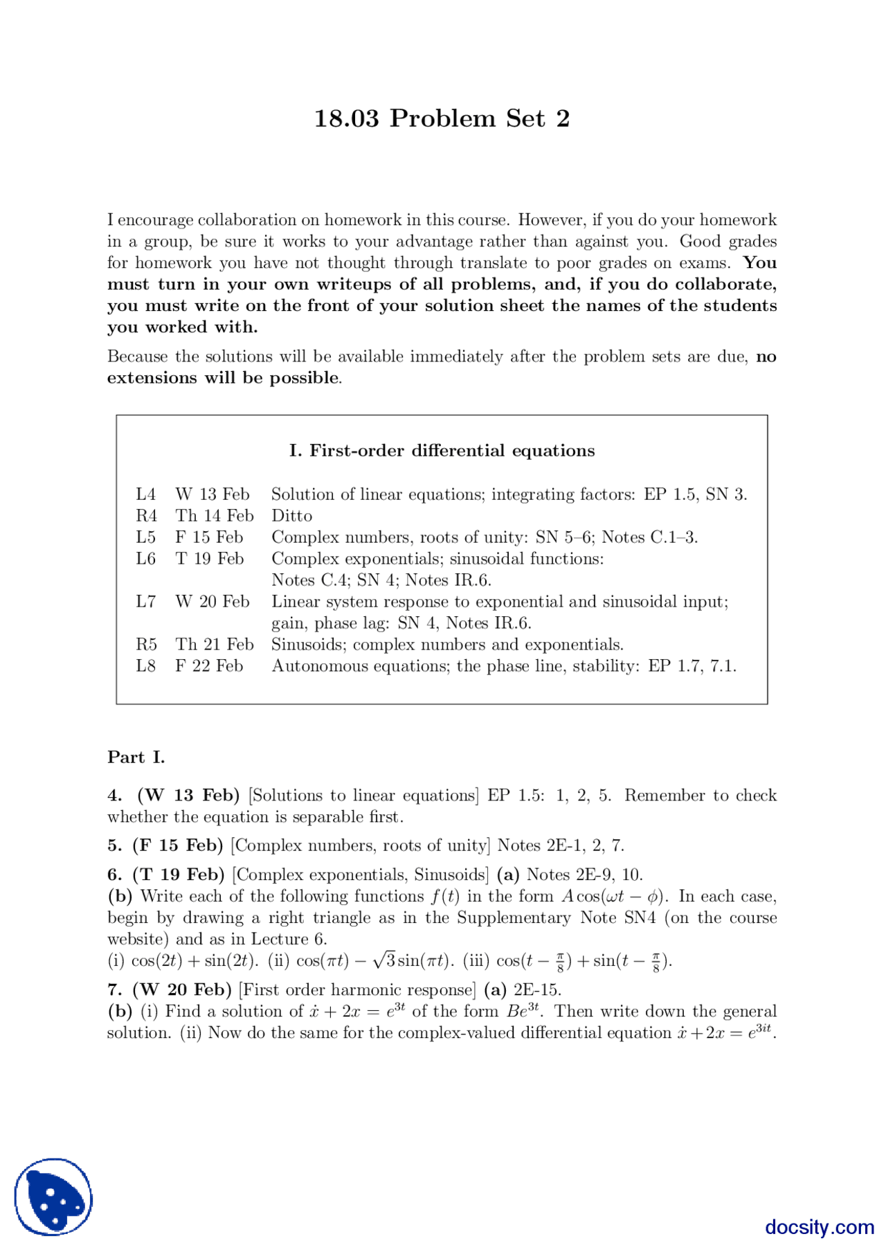 Problem Set 2 Integrating Factor Complex Functions Differential
