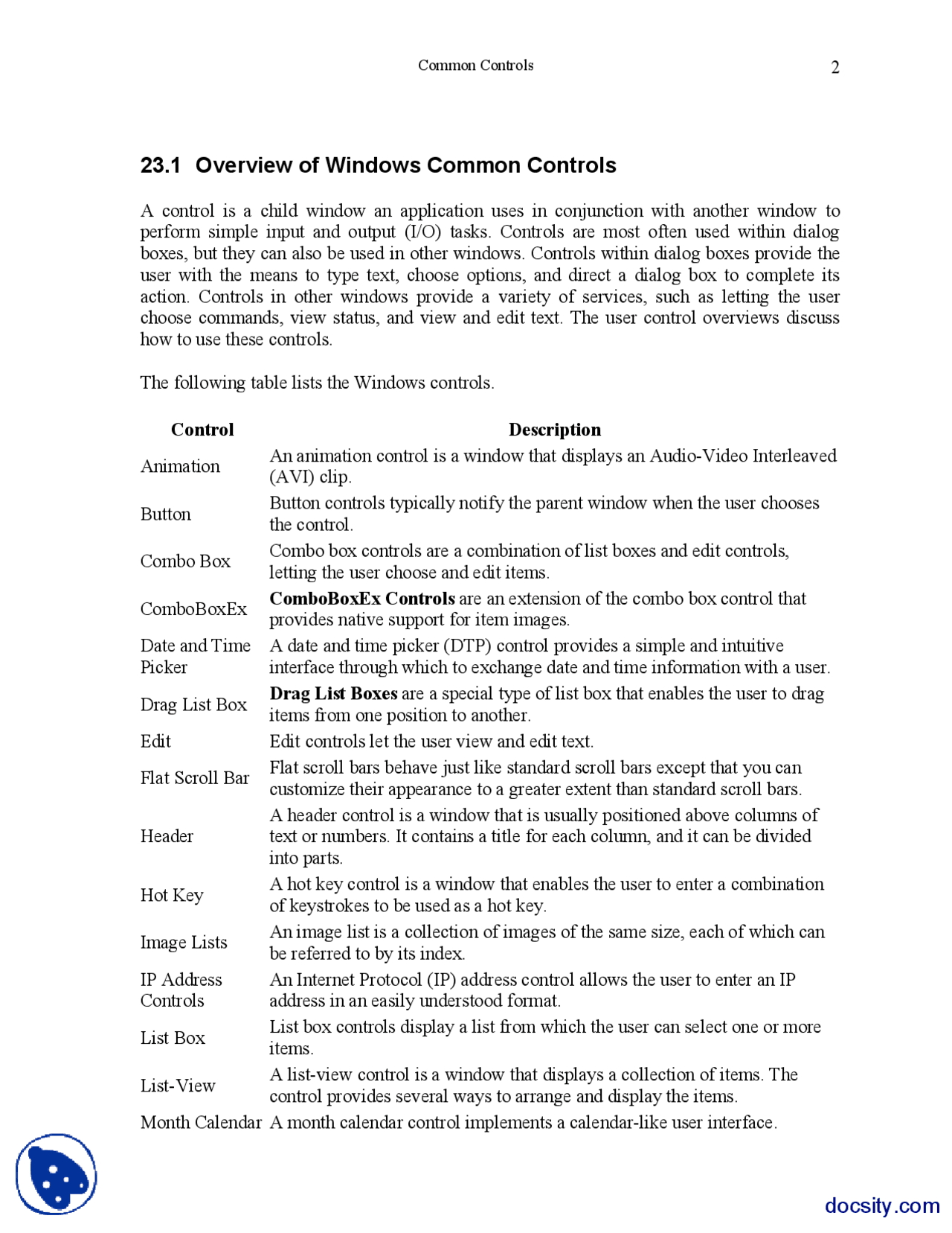 Overview Of Windows Common Controls Windows Programming Lecture Notes Apuntes Programación De
