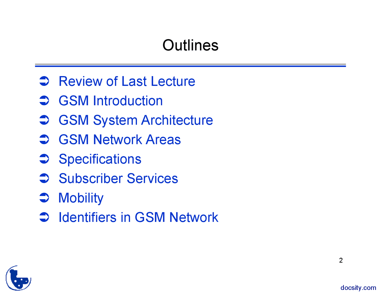 GSM Introduction-Wireless Networks-Lecture Slides - Docsity