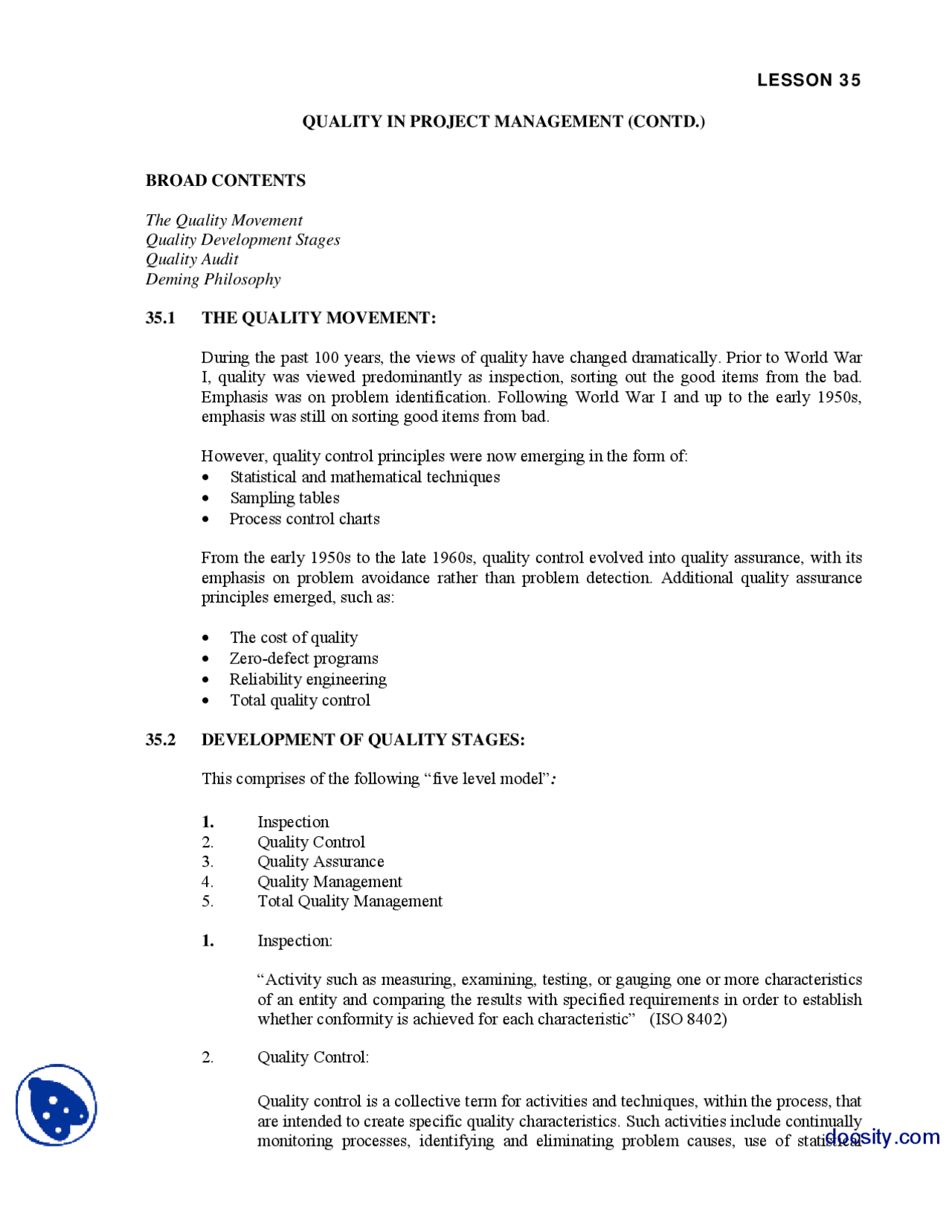 Quality In Project Management 2 Project Managment Handouts Docsity
