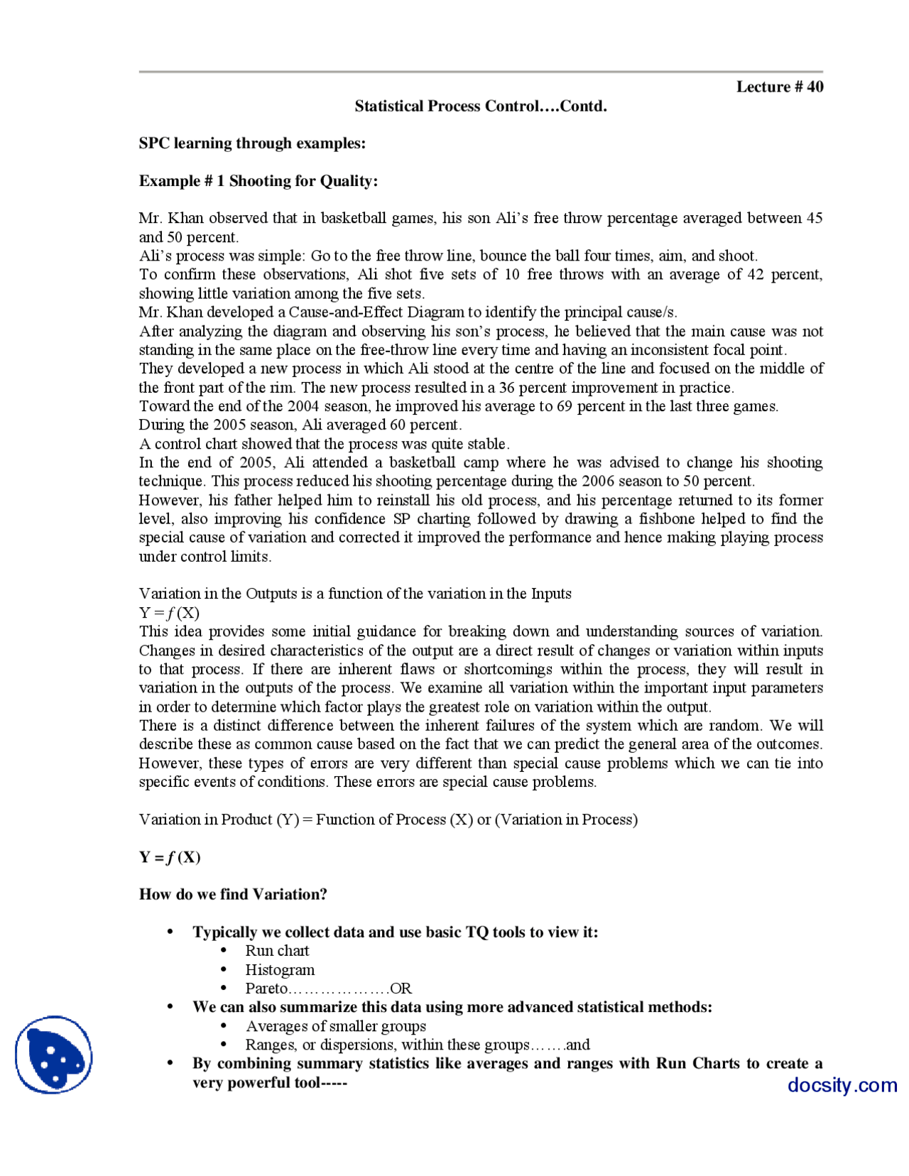 Statistical Process Control Total Quality Managment Handouts Lecture