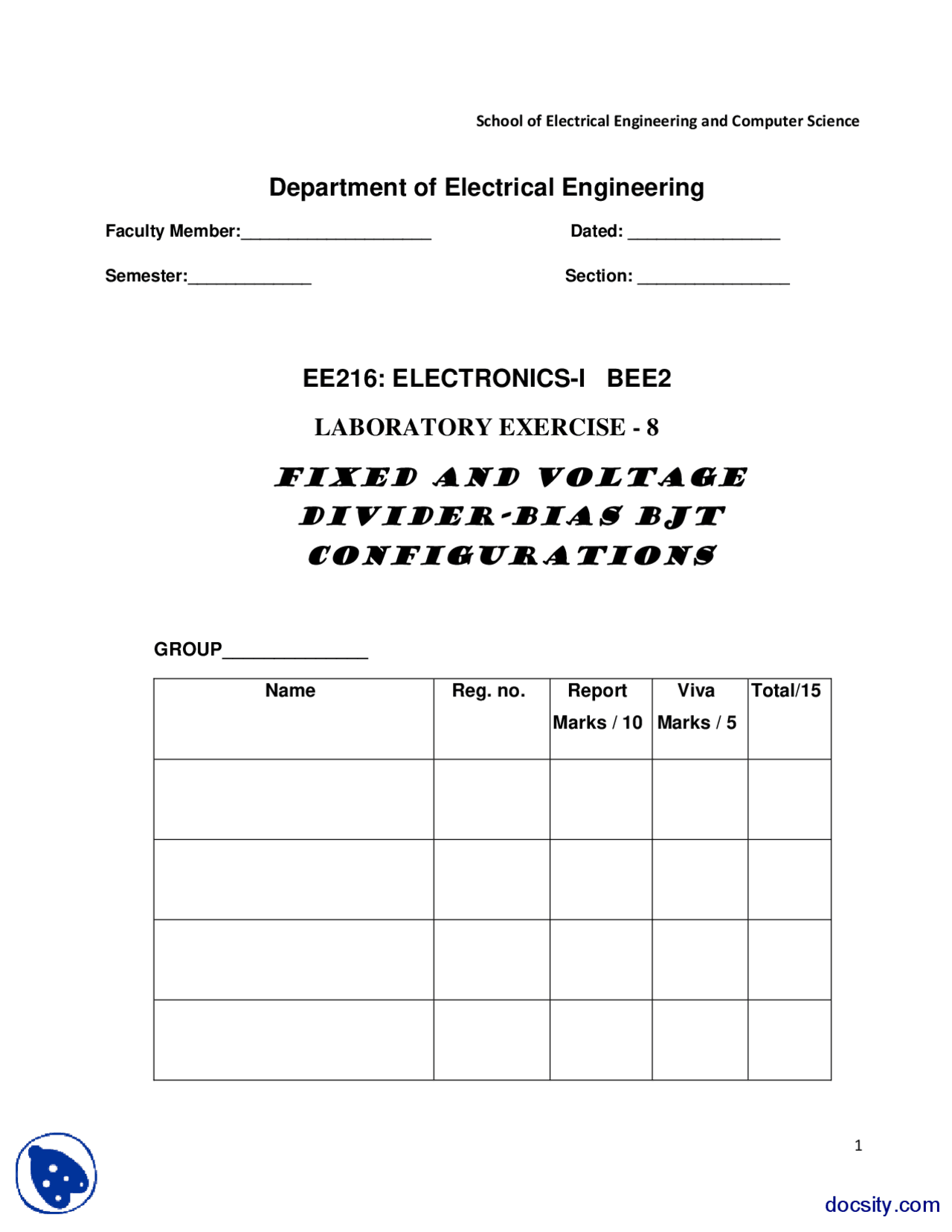 Fixed and Voltage Divider Bias BJT Configurations-Basic Electronics-Lab Assignment | Exercises ...
