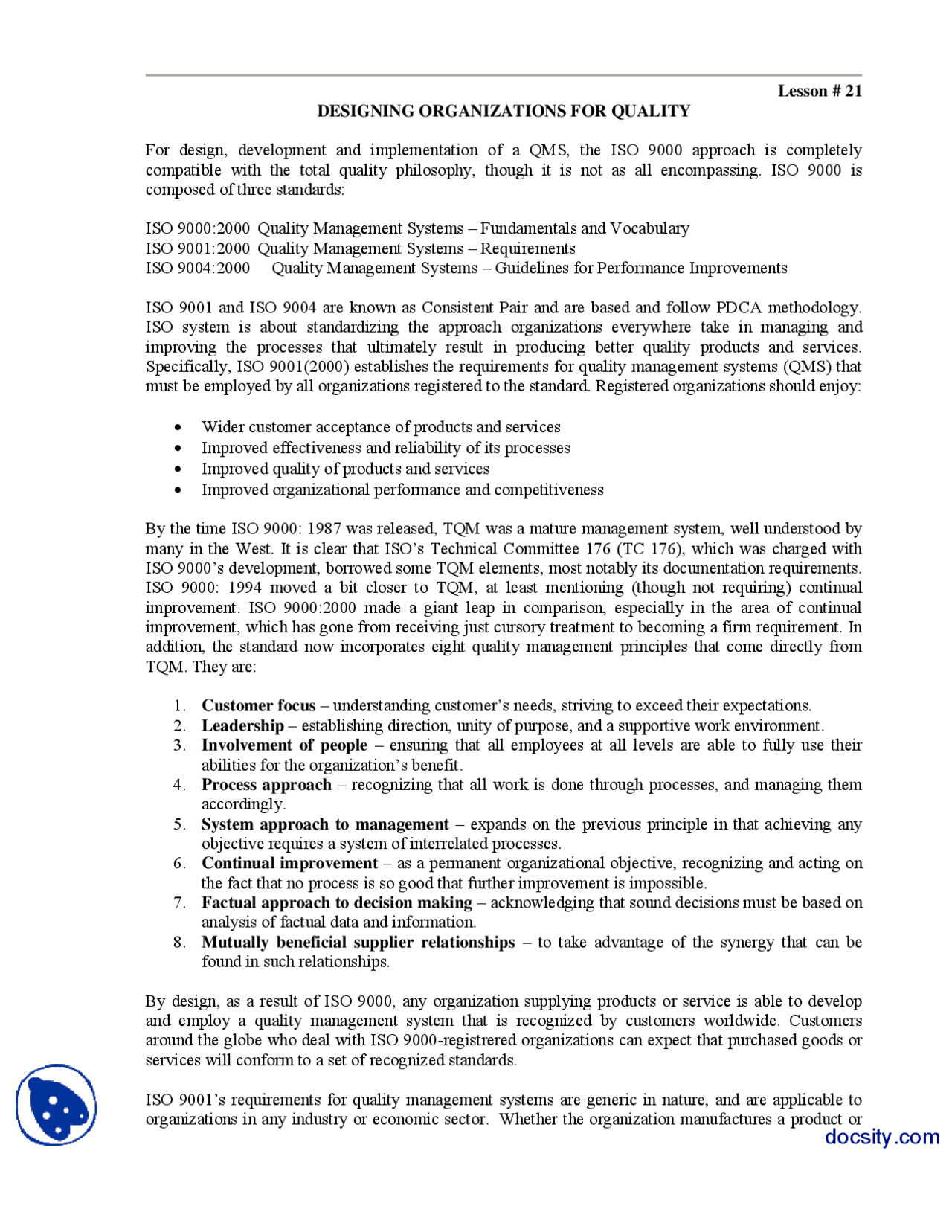 Designing Organizations For Quality Total Quality Managment Handouts