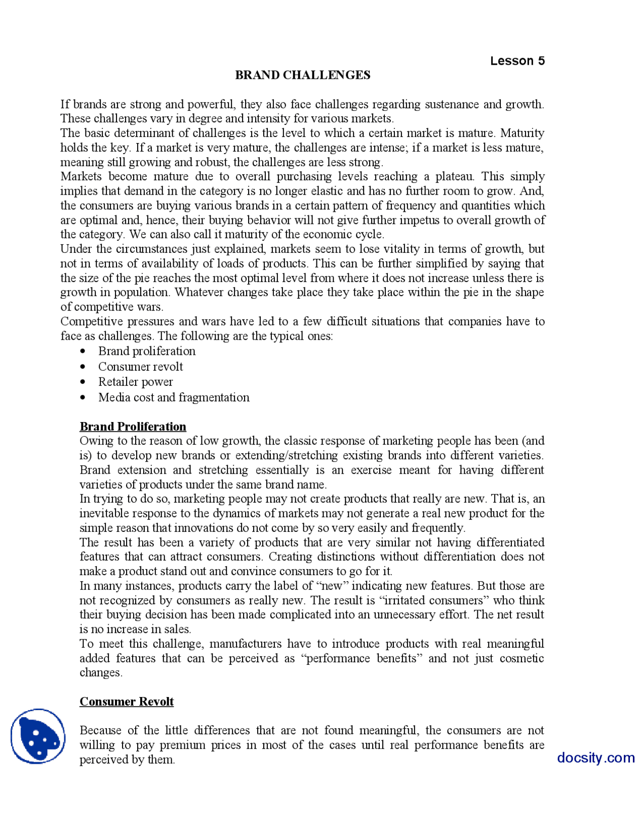 Brand Challanges Brand Management Lecture Handout Docsity