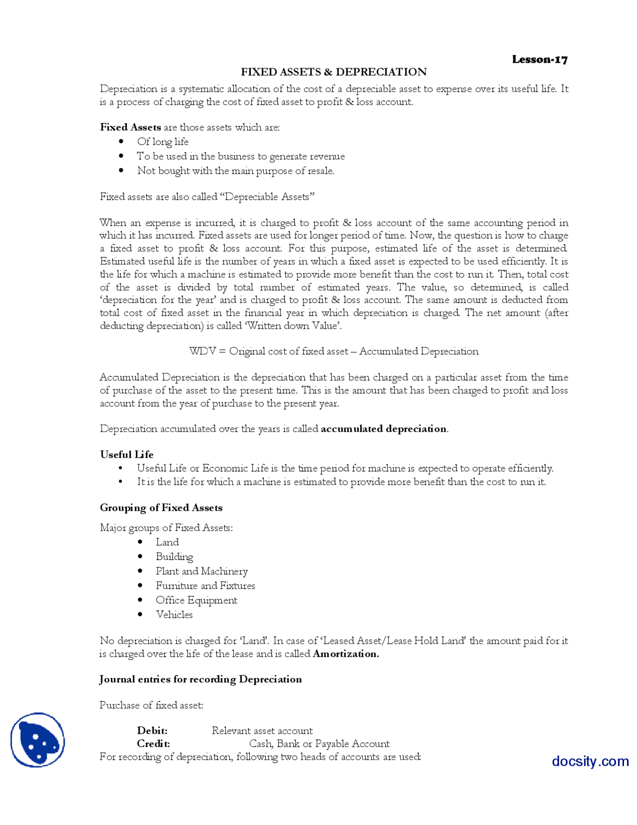 Fixed Assets Part 1 Financial Accounting Lecture Handout Docsity