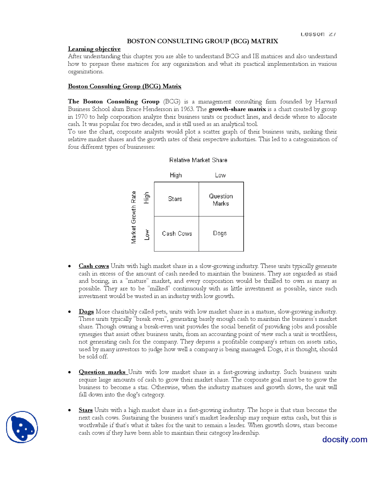 Boston Consulting Group (BCG) Matrix-Strategic Management-Lecture ...
