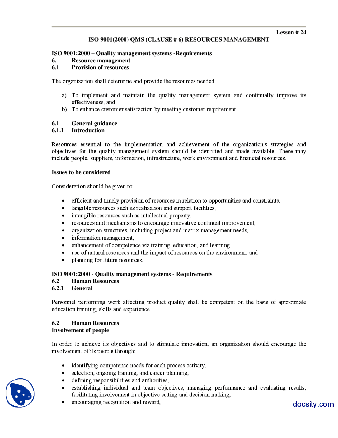 Resources Management Total Quality Managment Handouts Docsity