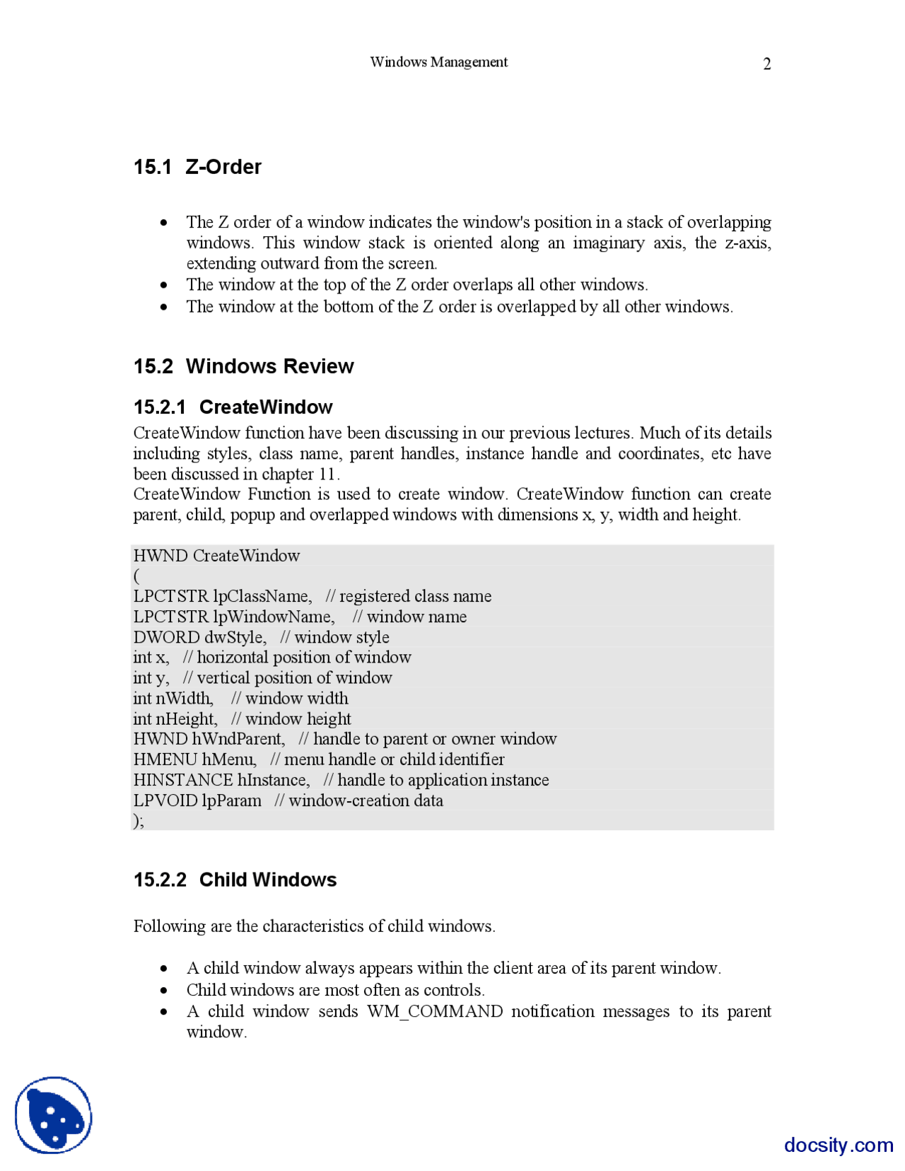 Z Order-Windows Programming-Lecture Notes | Study notes Windows ...