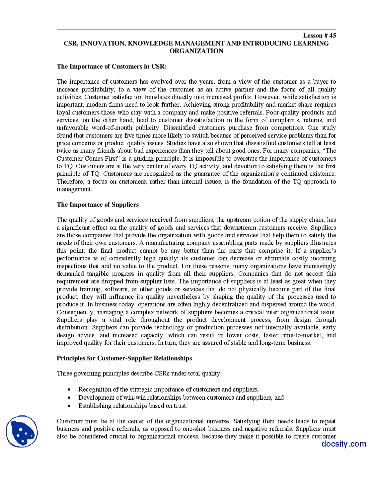 Csr Innovation Knowledge Management And Introducing Learning