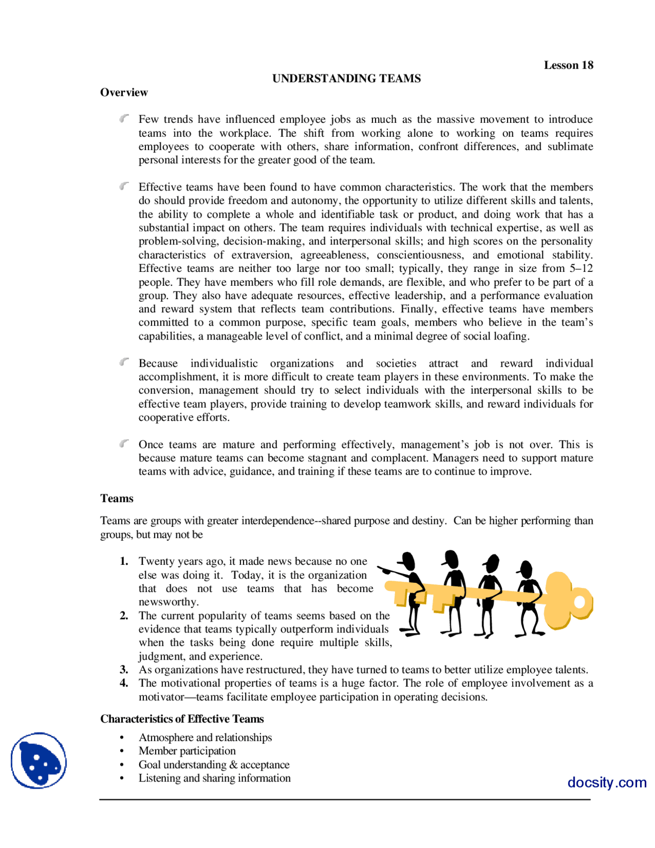 Teams Organizational Behaviour Lecture Handout Exercises Organization
