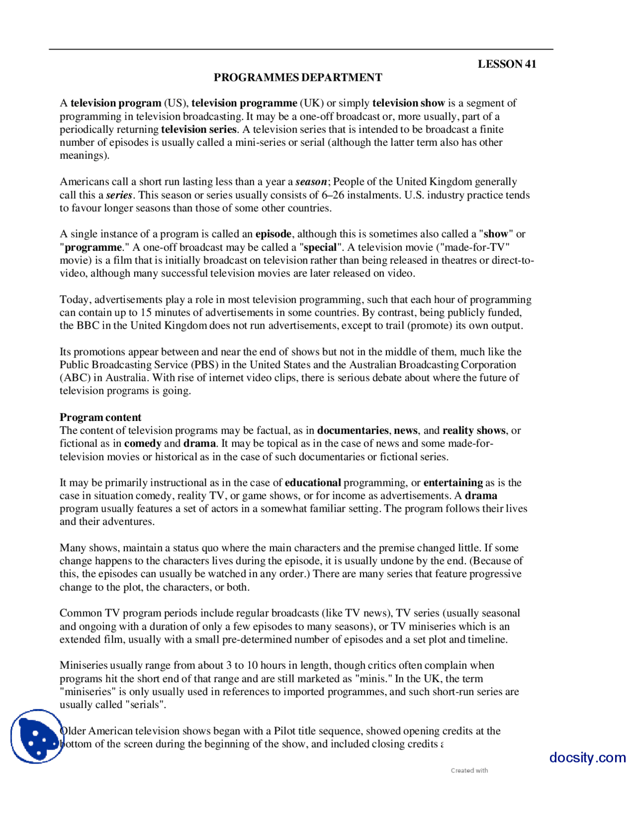 Programmes Department Reporting And Production Handouts Docsity