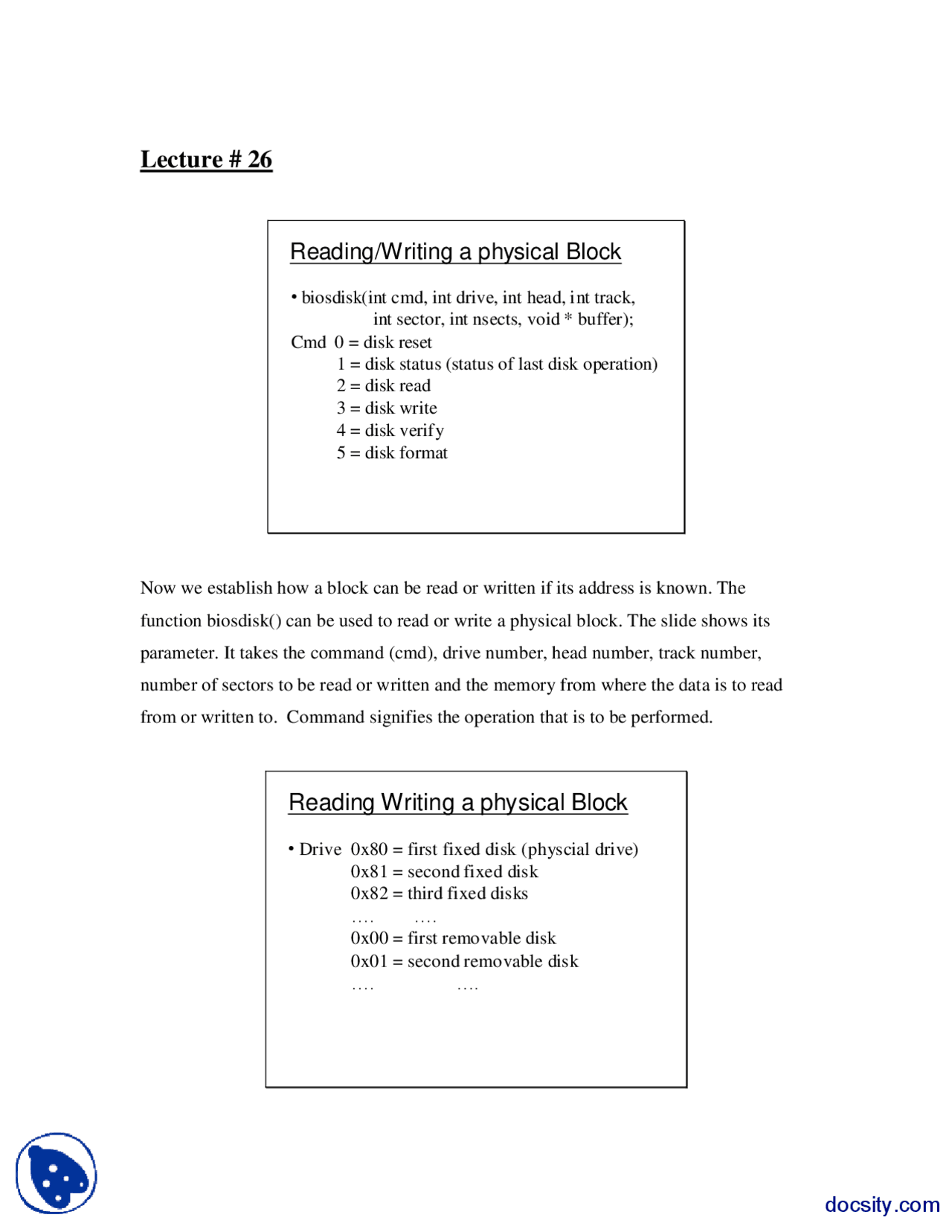 Limitation of Biosdisk, LBA-System Programming-Lecture Notes | Study ...