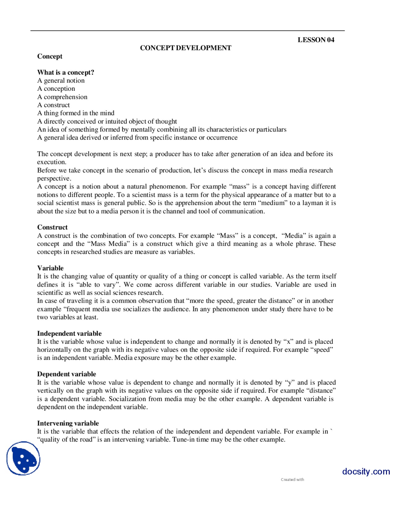 Concept Development Reporting And Production Handouts Docsity