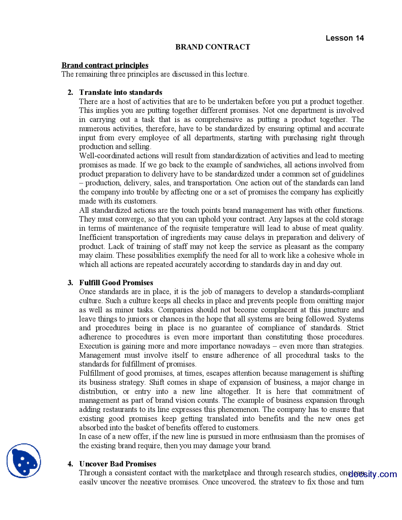 Brand Contract Part 3 Brand Management Lecture Handout Docsity