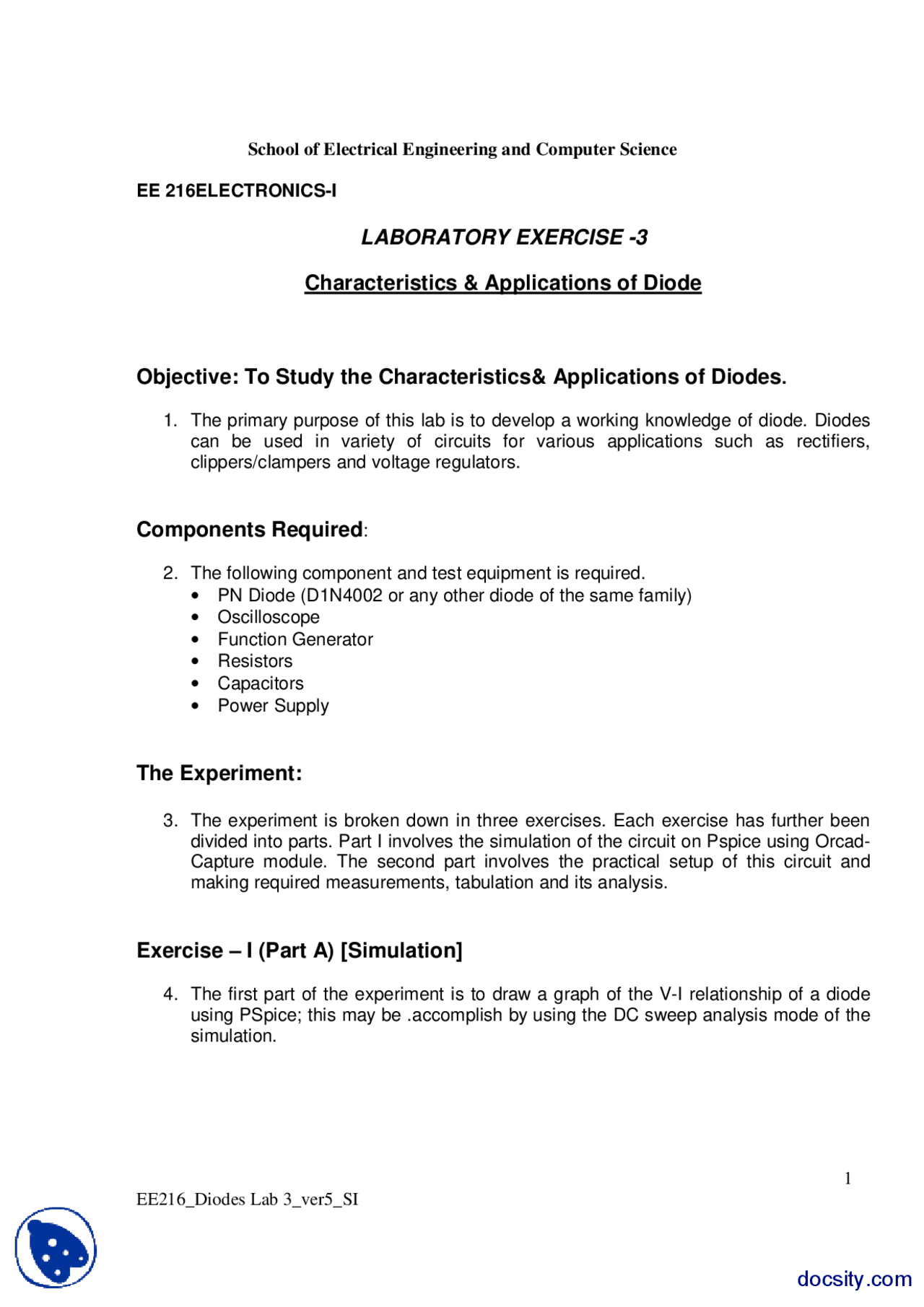 Characteristics And Applications Of Diodes Basic Electronics Lab
