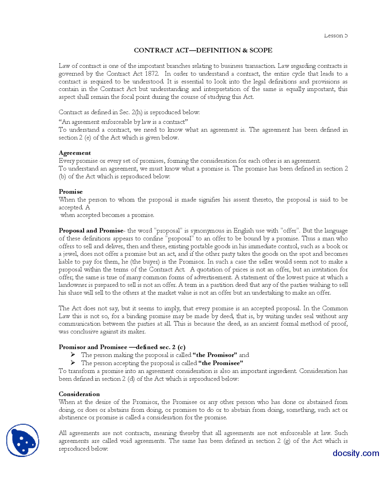 Contract Act Part 2 Business And Labour Law Lecture Handout Docsity