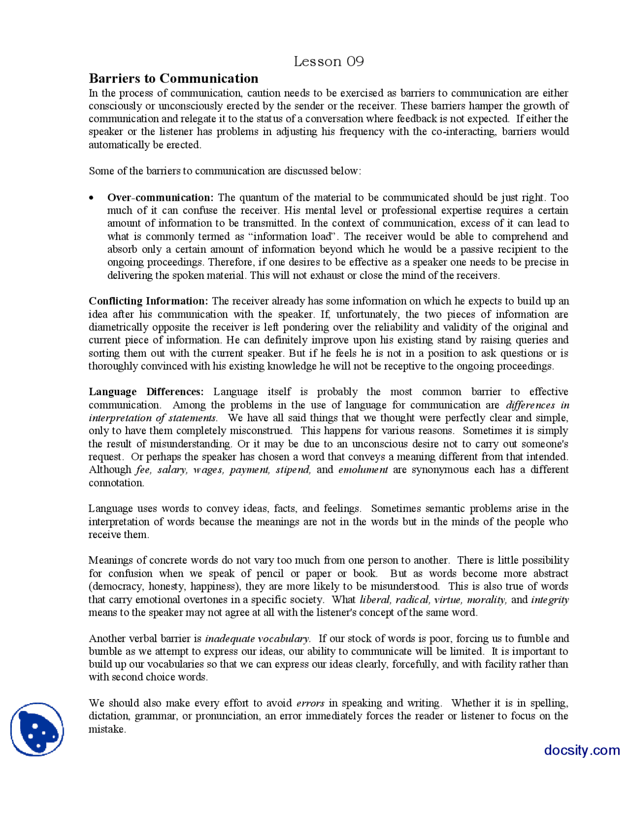 Barriers To Communication Part 1 Communication Skills Lecture Handout