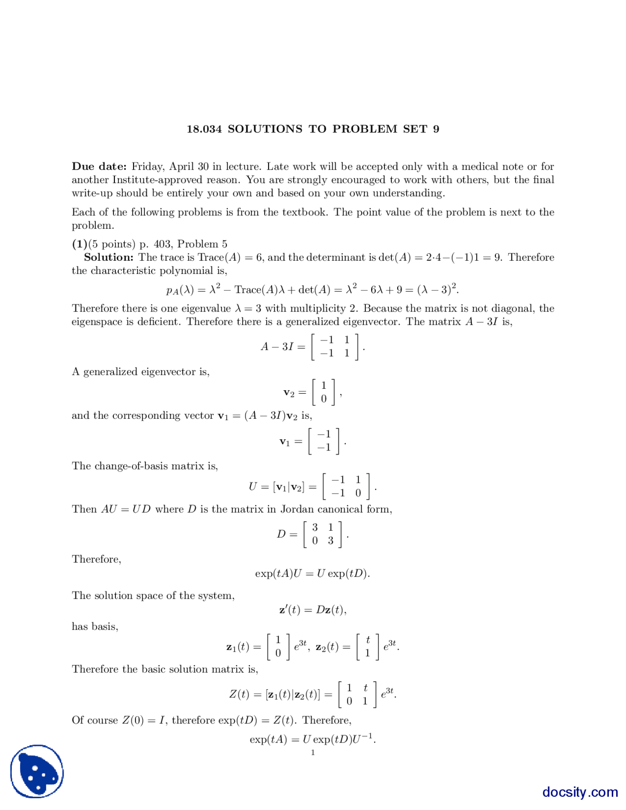 Differentiation Equations Solutions To Problem Set 9 Docsity
