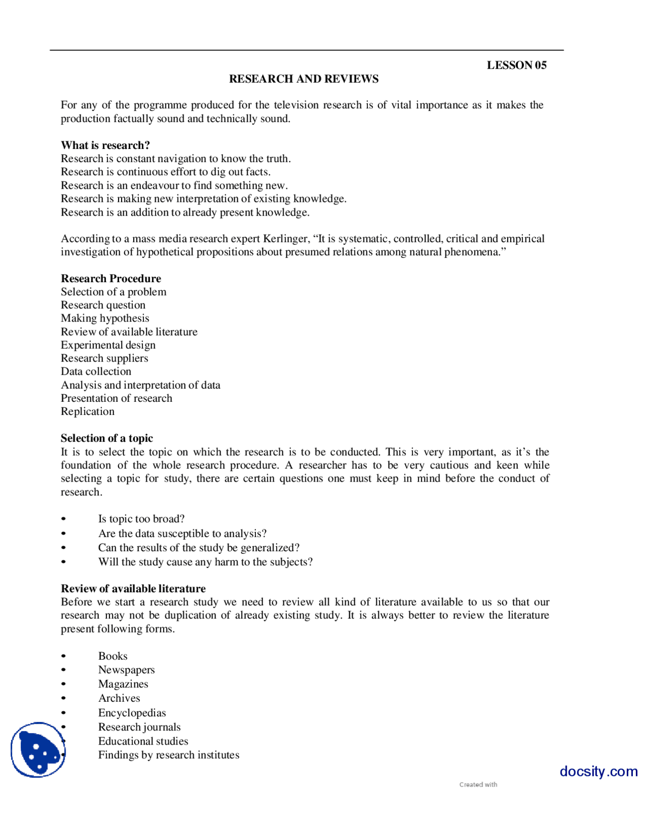 Research And Reviews Reporting And Production Handouts Docsity