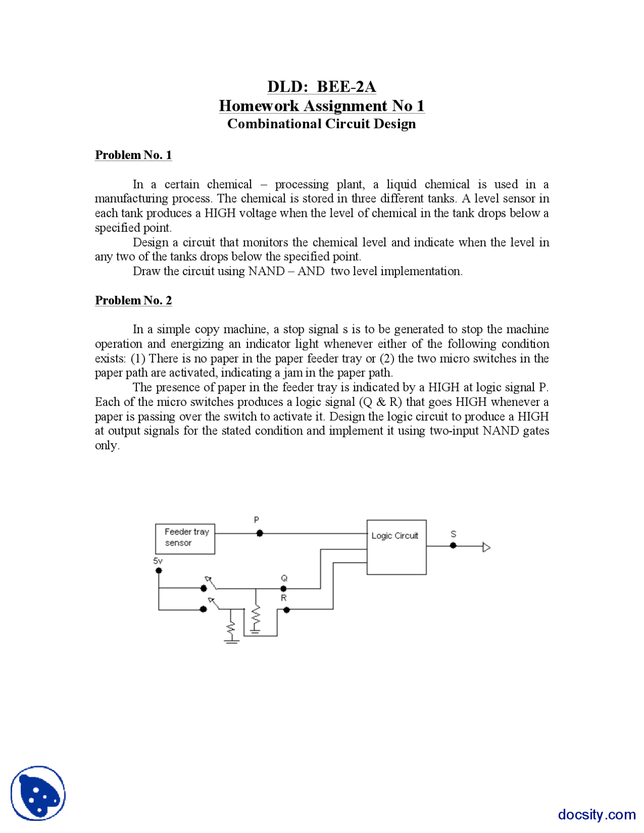 Design Problem Chemical Plant-Digital Logic Design-Assignment | Exercises Digital Logic Design ...