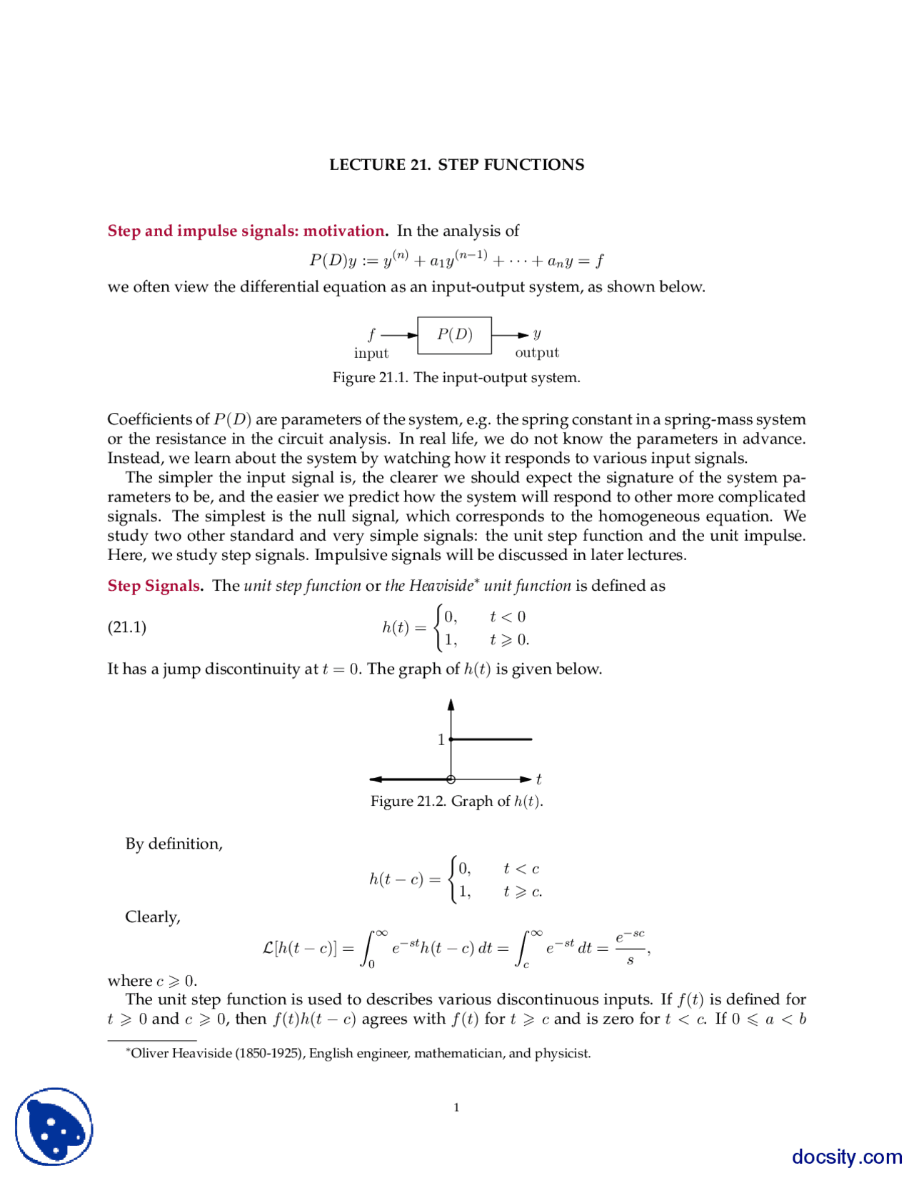 Step Functions-Differential Equations and Their Solutions-Lecture Notes ...