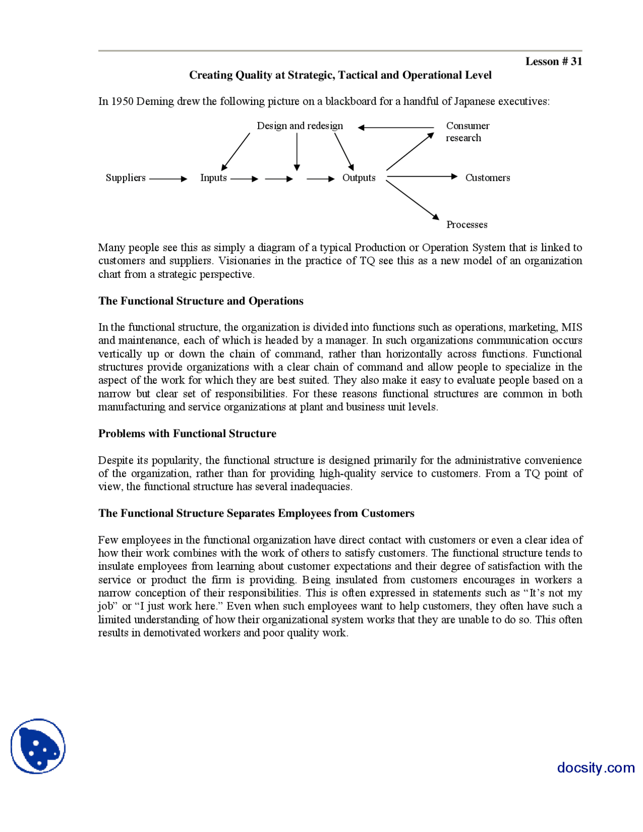 Creating Quality At Strategic Tactical And Operational Level Total