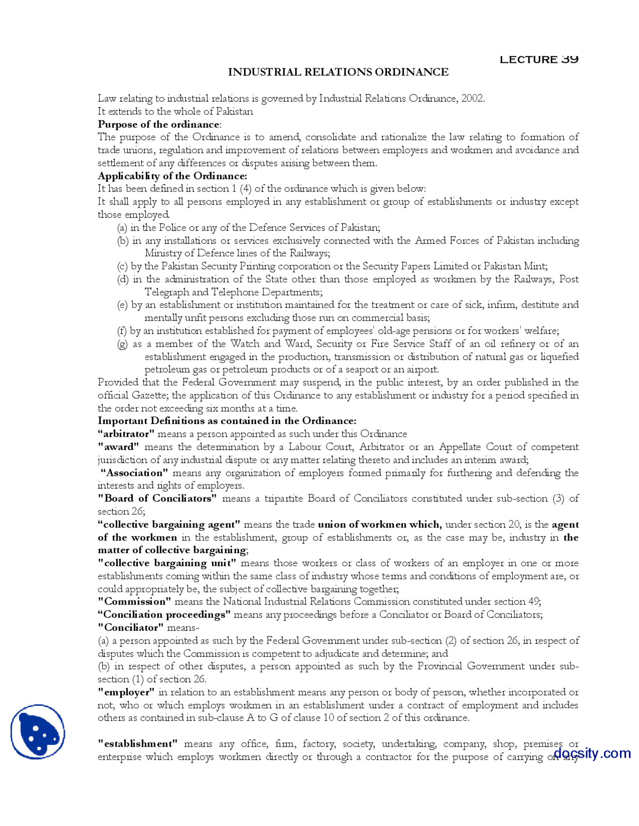 Ordinance Part 1 Business And Labour Law Lecture Handout Docsity