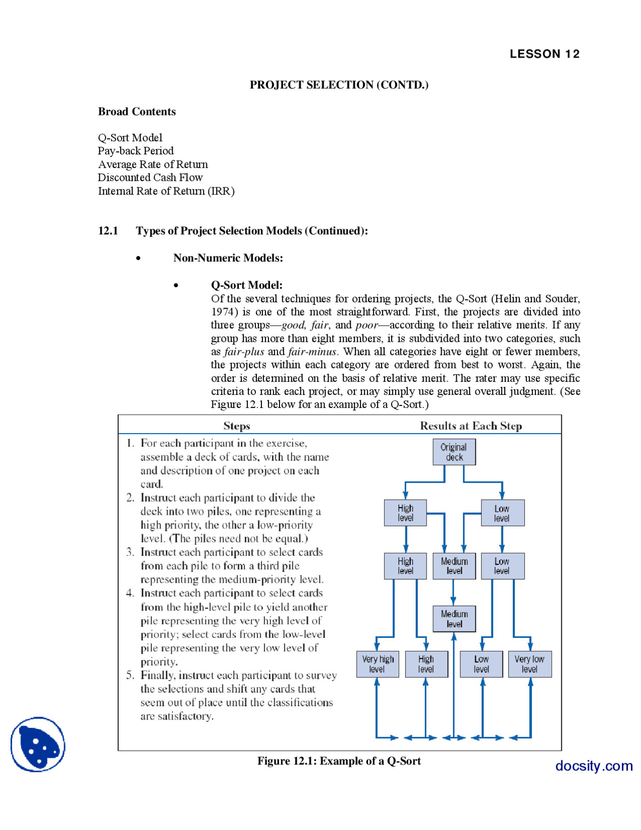 Project Selection 2 Project Managment Handouts Docsity