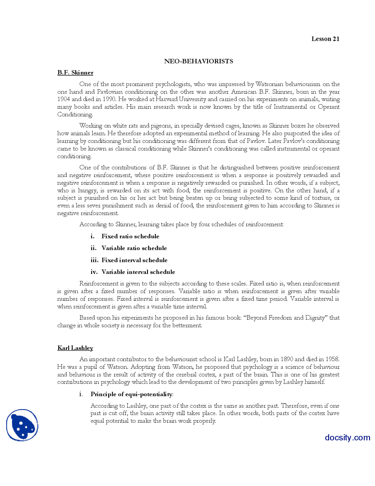 Non Behaviourists Part 2 History Of Psycology Lecture Handout Docsity
