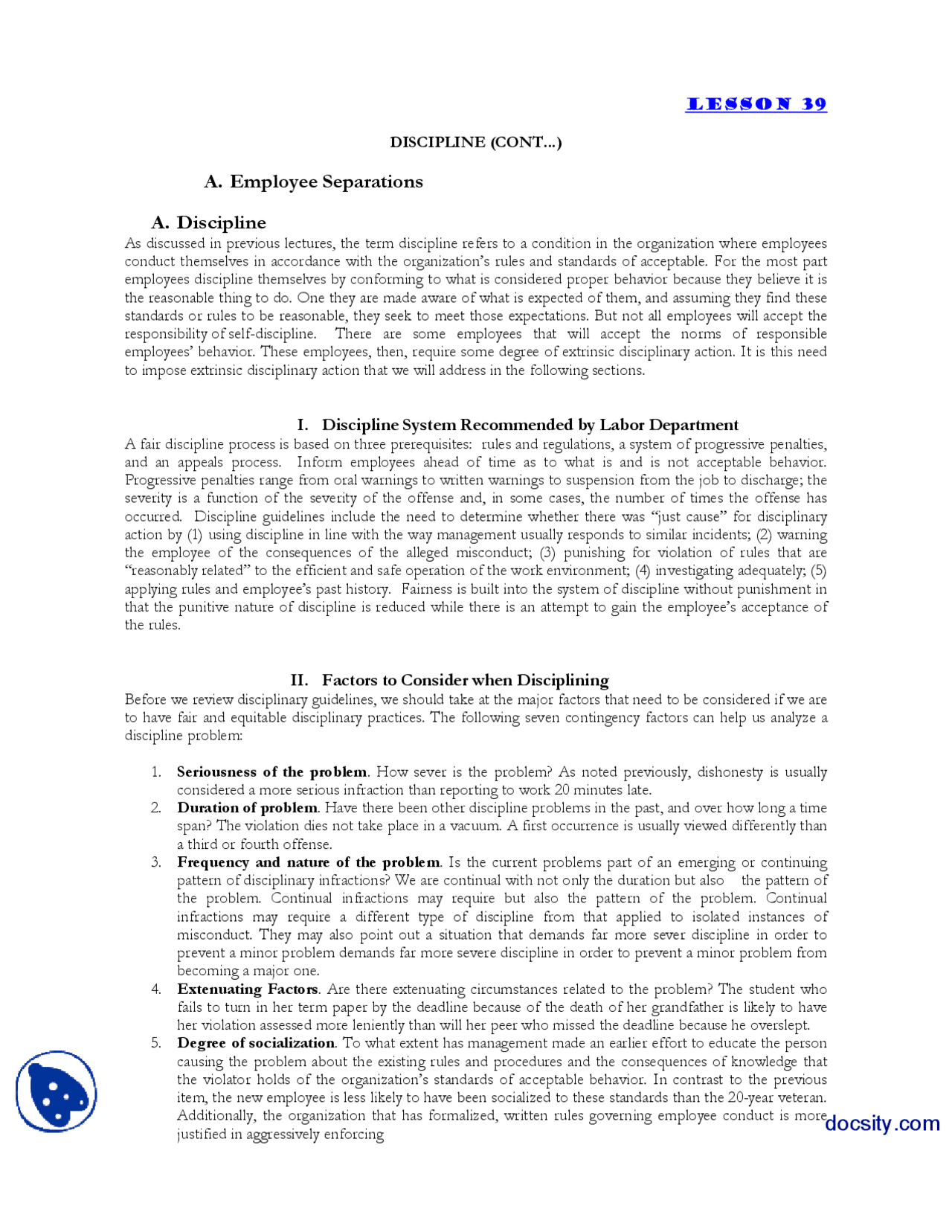 Discipline Contd Human Resource Managment Lecture Handout Exercises