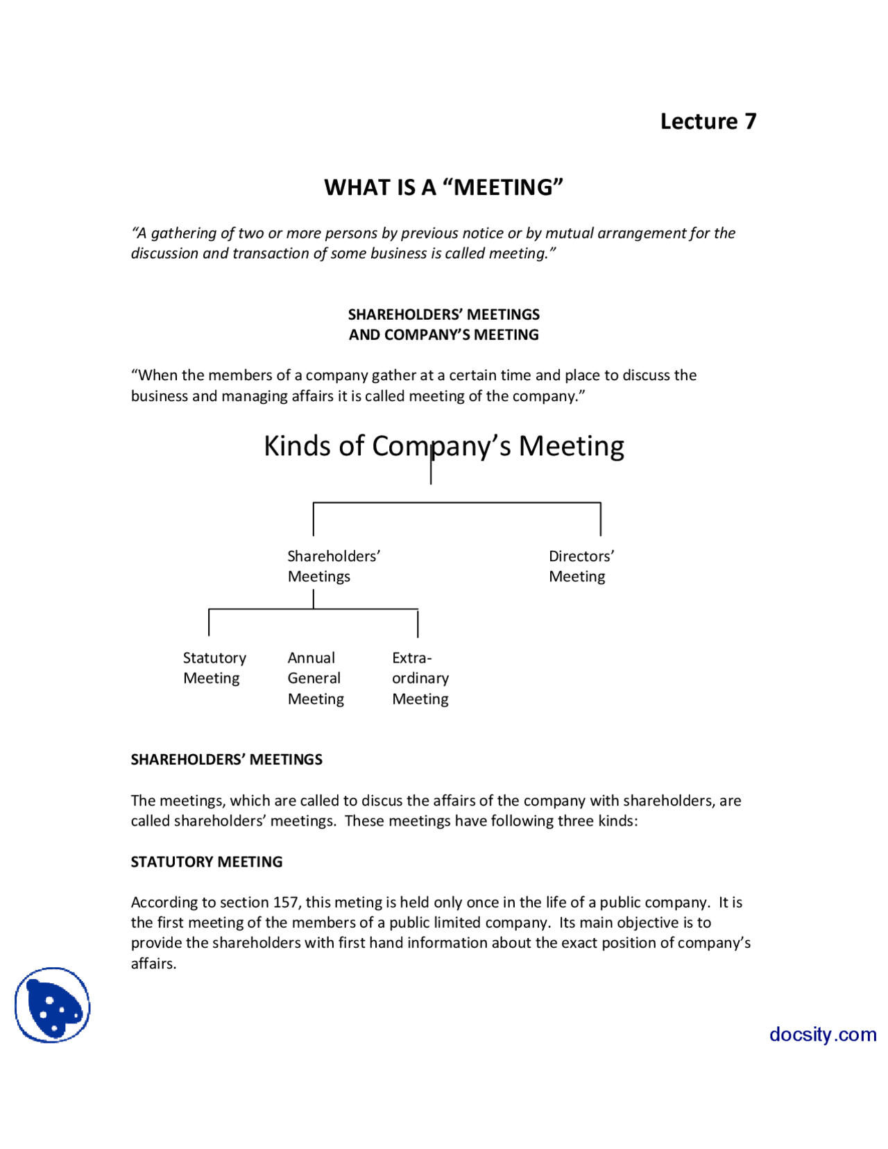 Meeting-Introduction to Business-Lecture Handout - Docsity