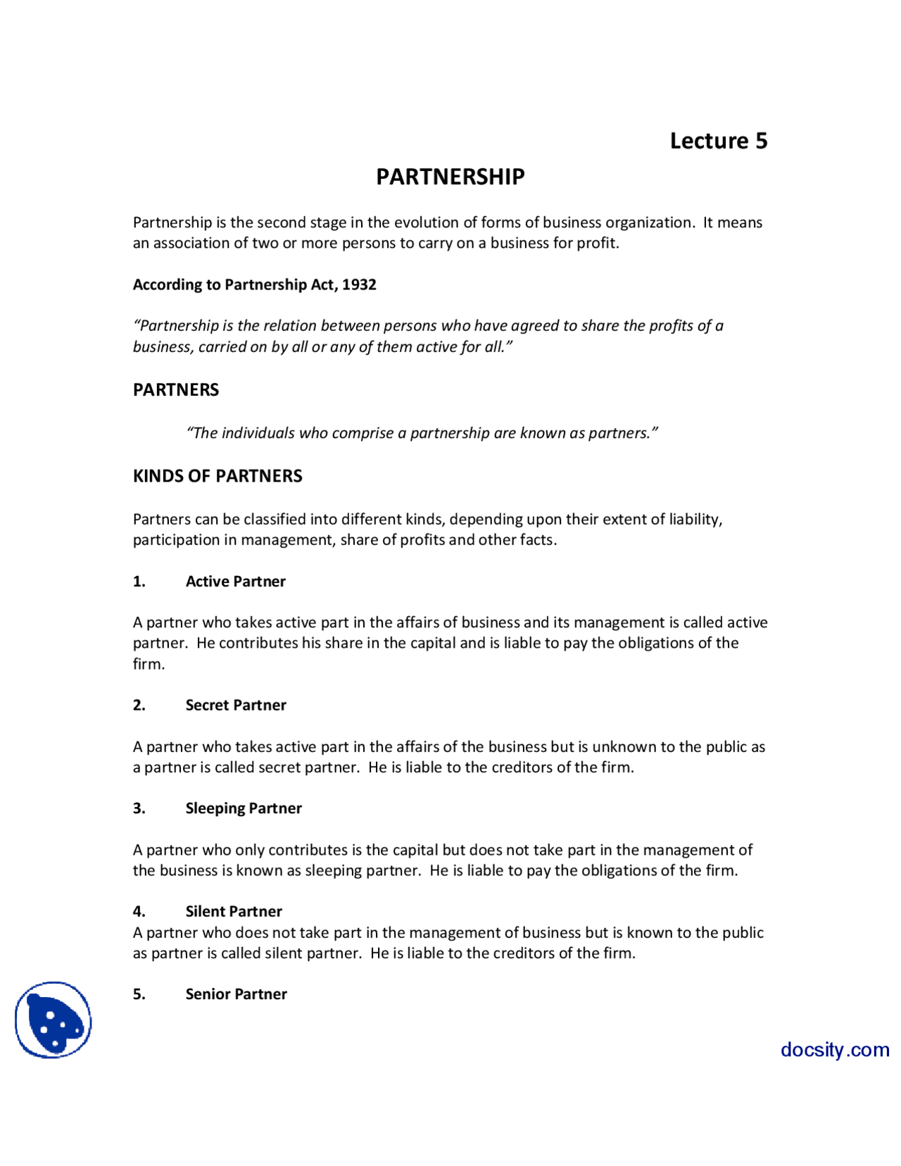Partnership Part 2-Introduction to Business-Lecture Handout - Docsity