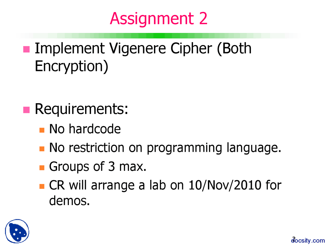 Vigenere Cipher Computer Security Assignment Docsity