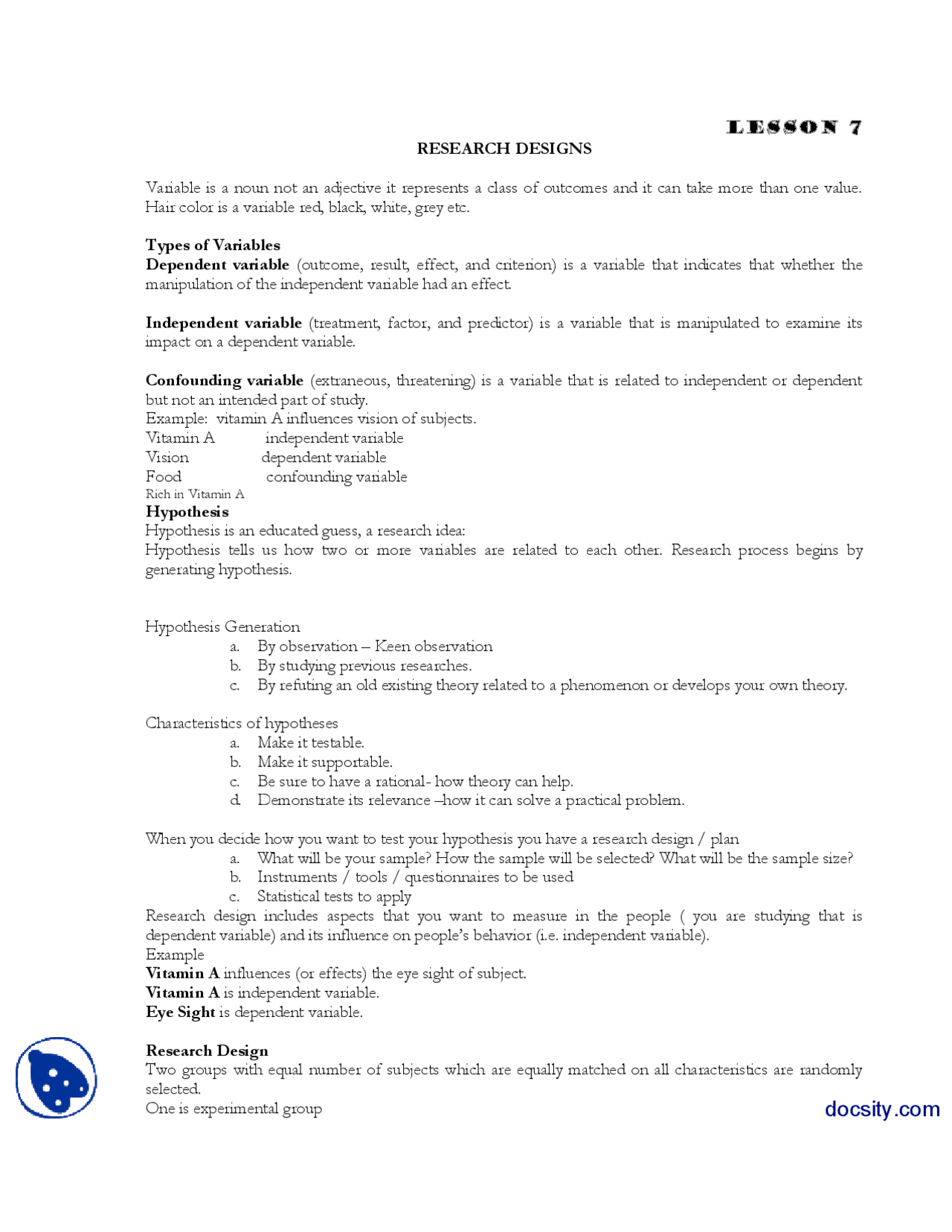 Types Of Variables Abnormal Psycology Lecture Handout Docsity