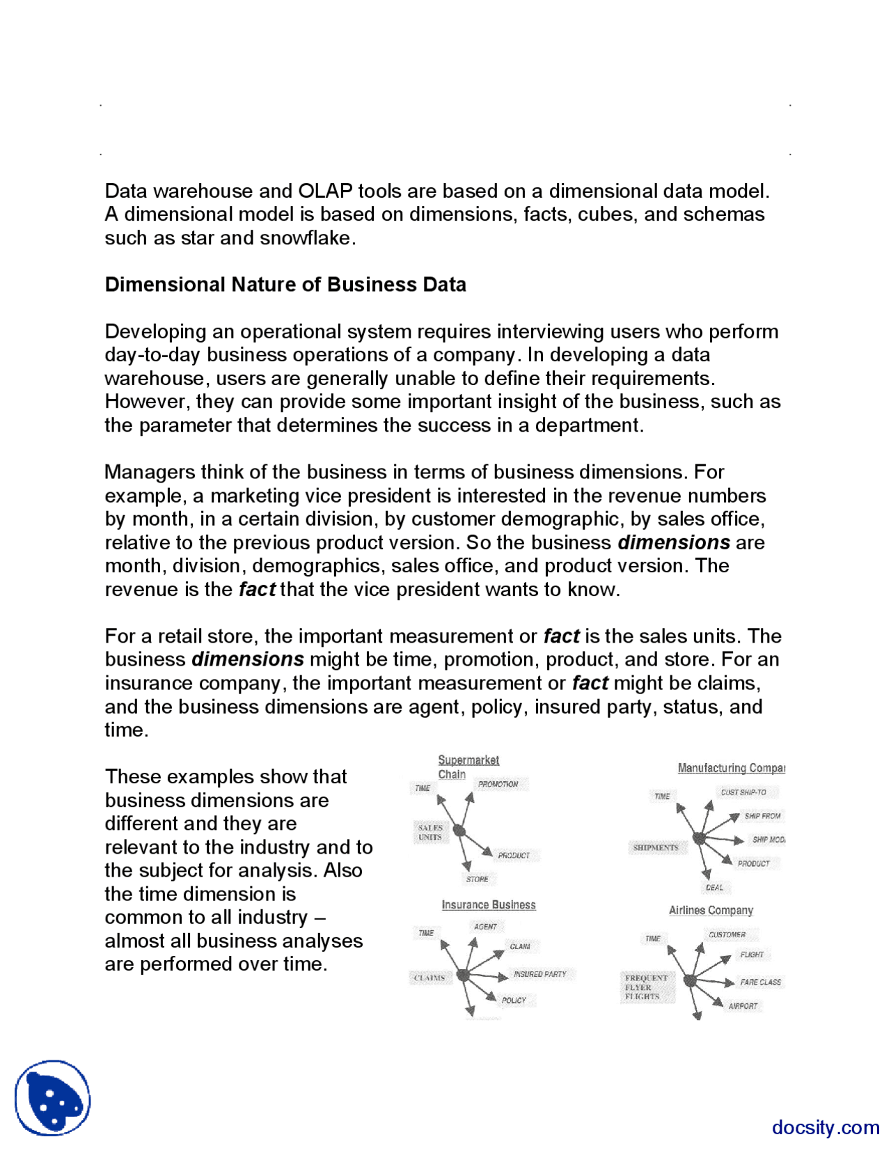 Dimensional Nature of Business Data-Data Warehouse-Lecture Handout | Exercises Data Warehousing ...