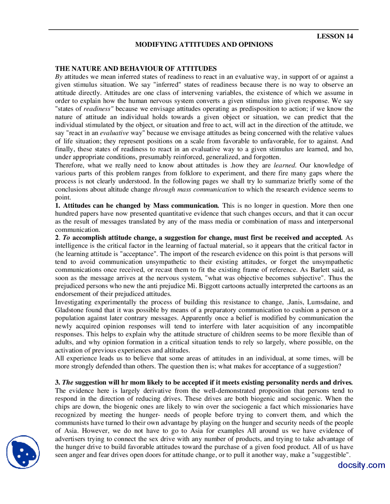 Modifying Attitudes And Options Community Journalism Lecture Handout