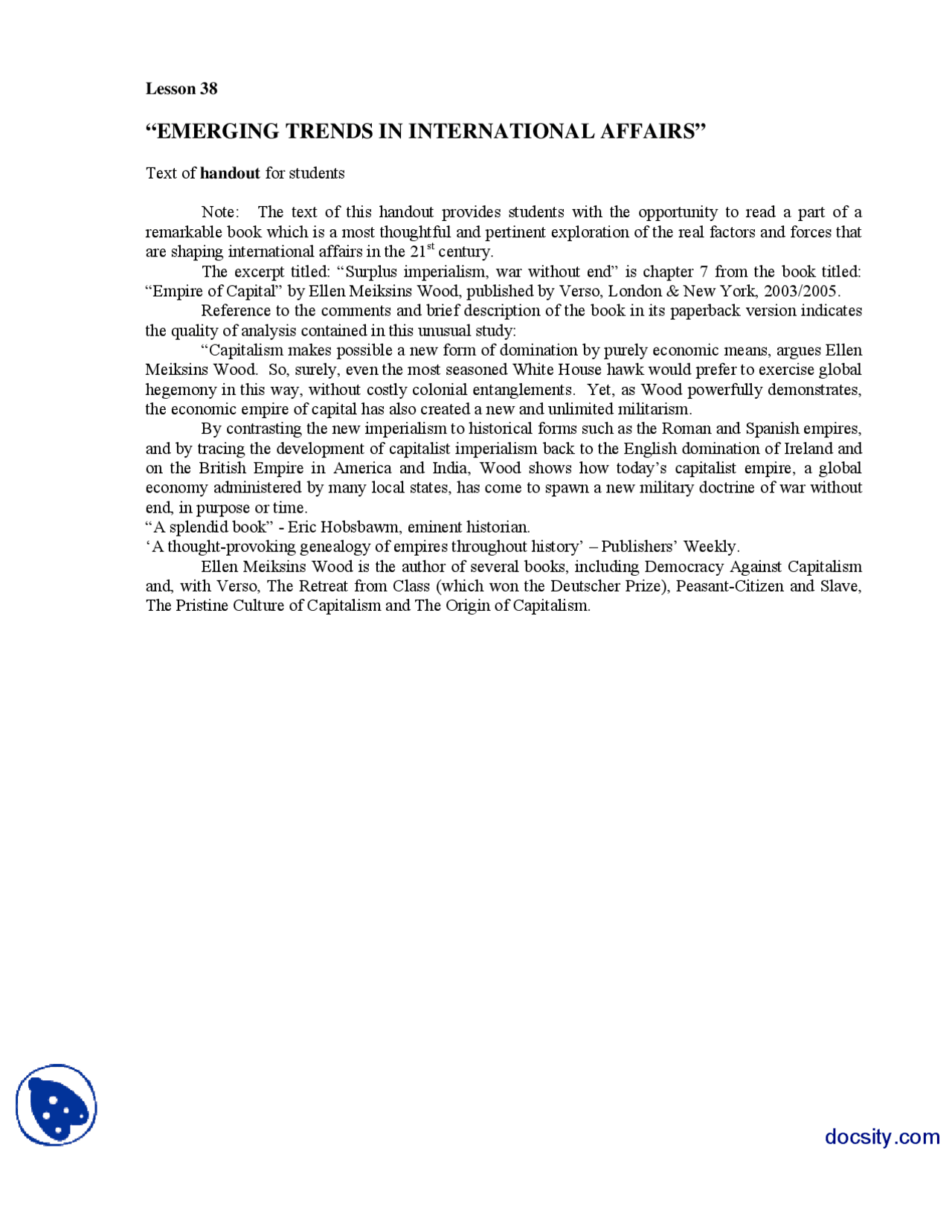 Trends In International Affairs Globalization Of Media Lecture Handout