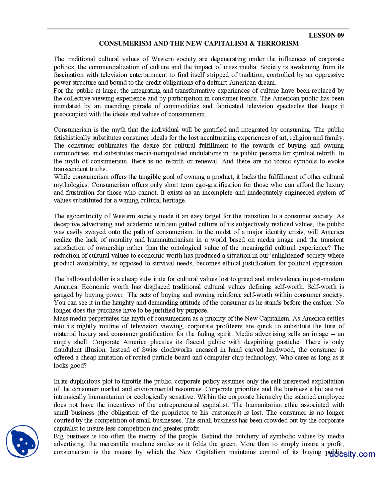 Consumerism Contemporary Mass Media Lecture Handout Docsity