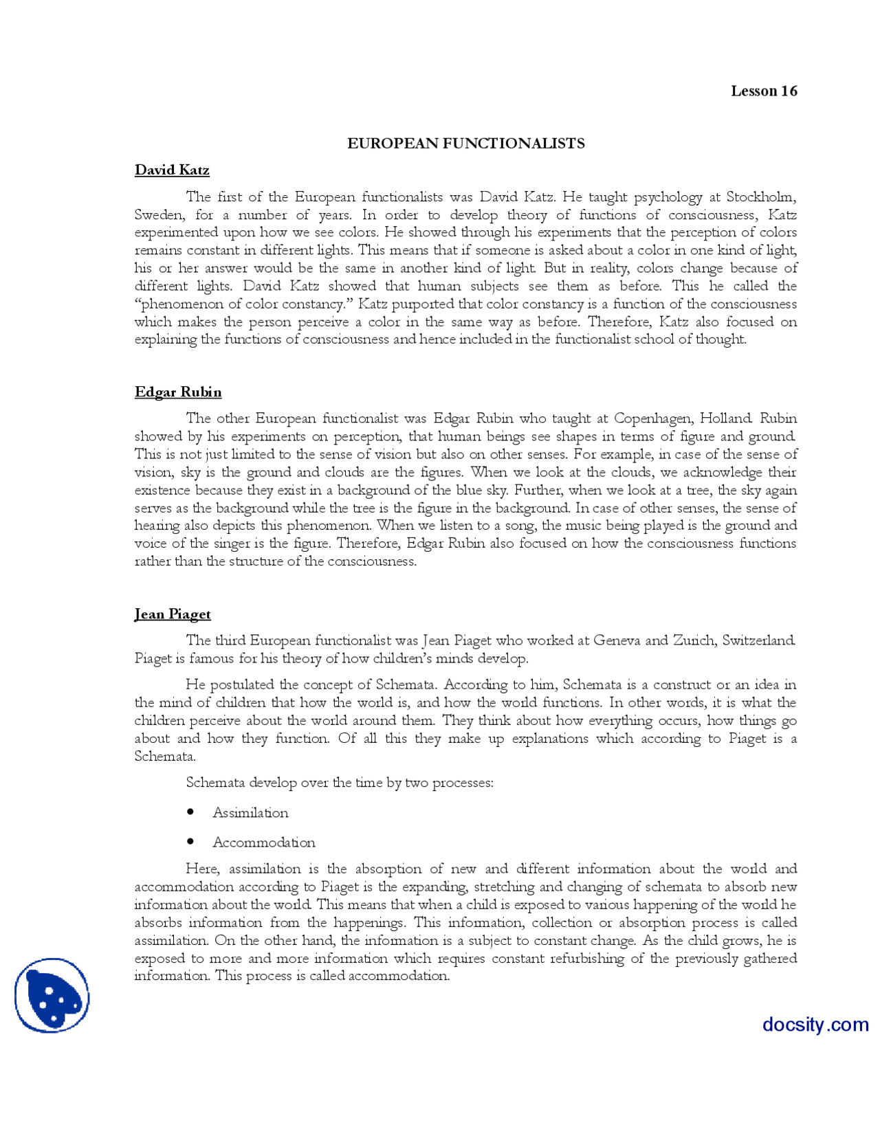 European Functionalists History Of Psycology Lecture Handout Docsity