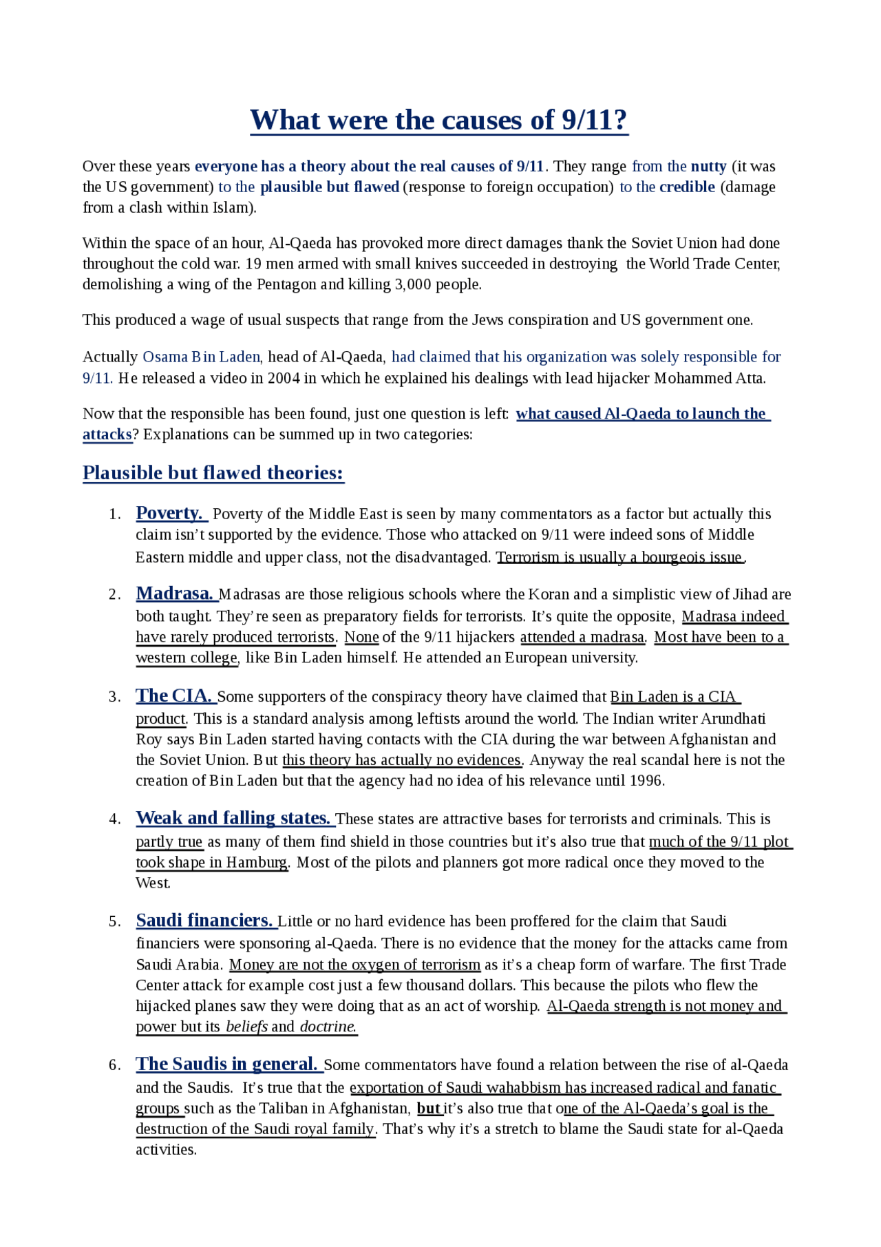 Appunti di Lingua Inglese - What were the causes of 9/11? - Docsity